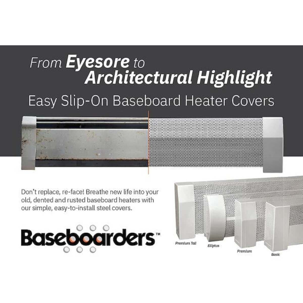 Baseboarders Elliptus Series Steel Easy Slip-On Baseboard Heater Cover ...
