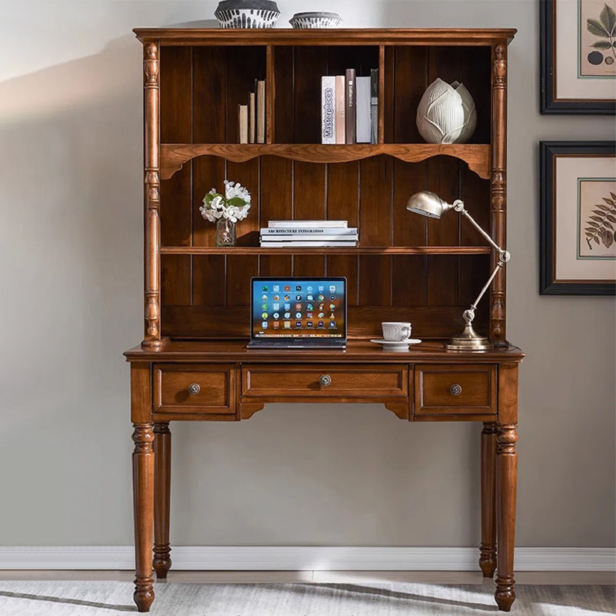 Stella Trek All Solid Wood Desk With Bookcase Home Writing Desk | Wayfair
