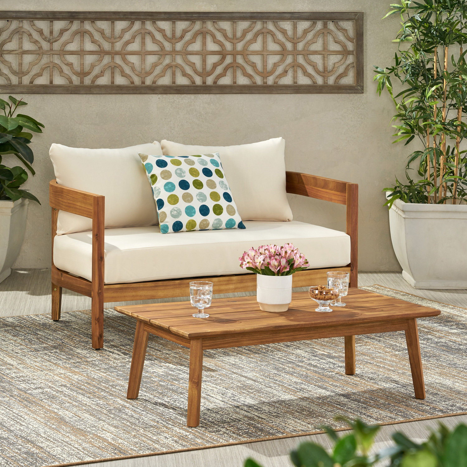 Dakota Fields Outdoor wooden Patio Furniture with soft cushion | Wayfair