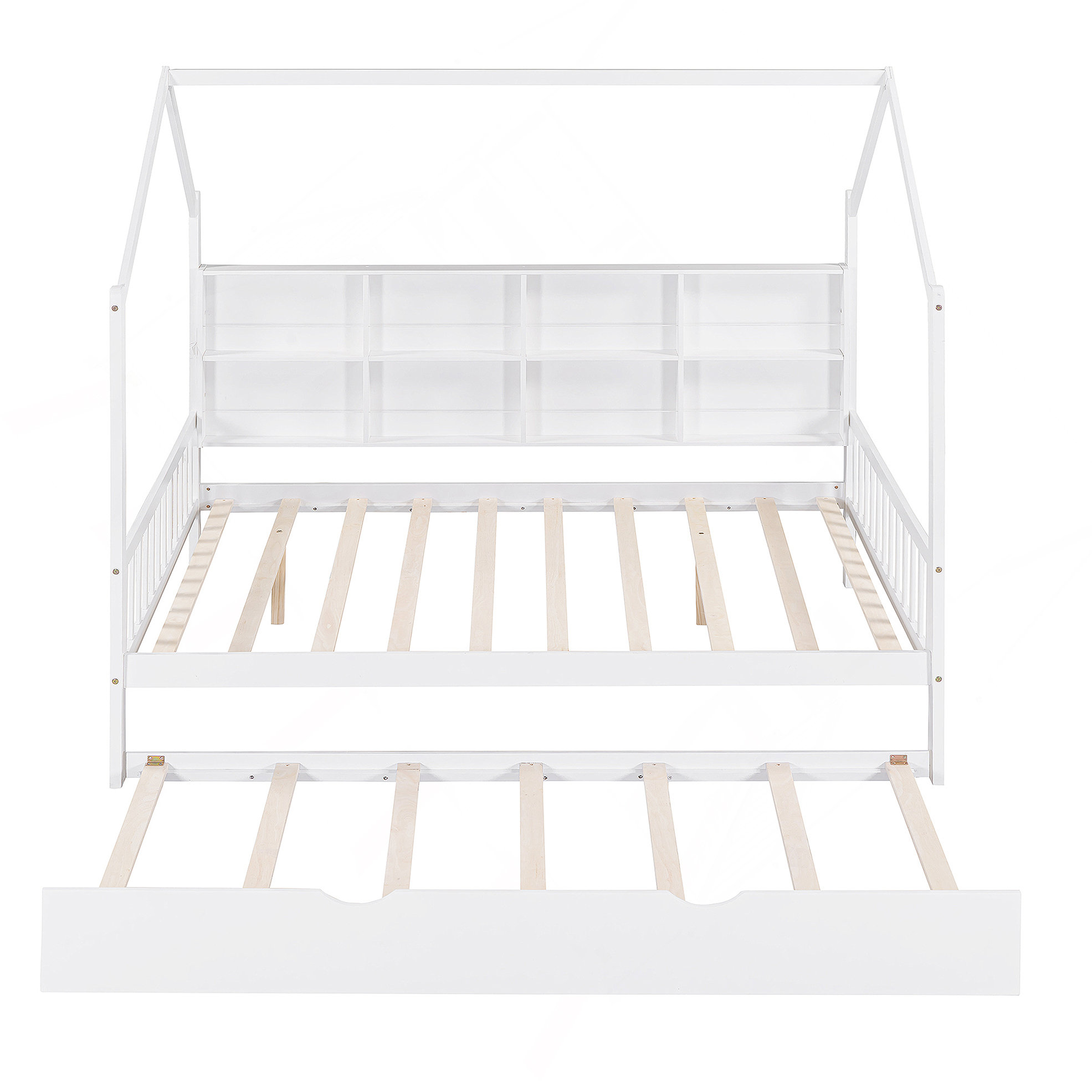 Ophelia & Co. Wooden House Bed with Trundle,Kids Bed with Shelf | Wayfair