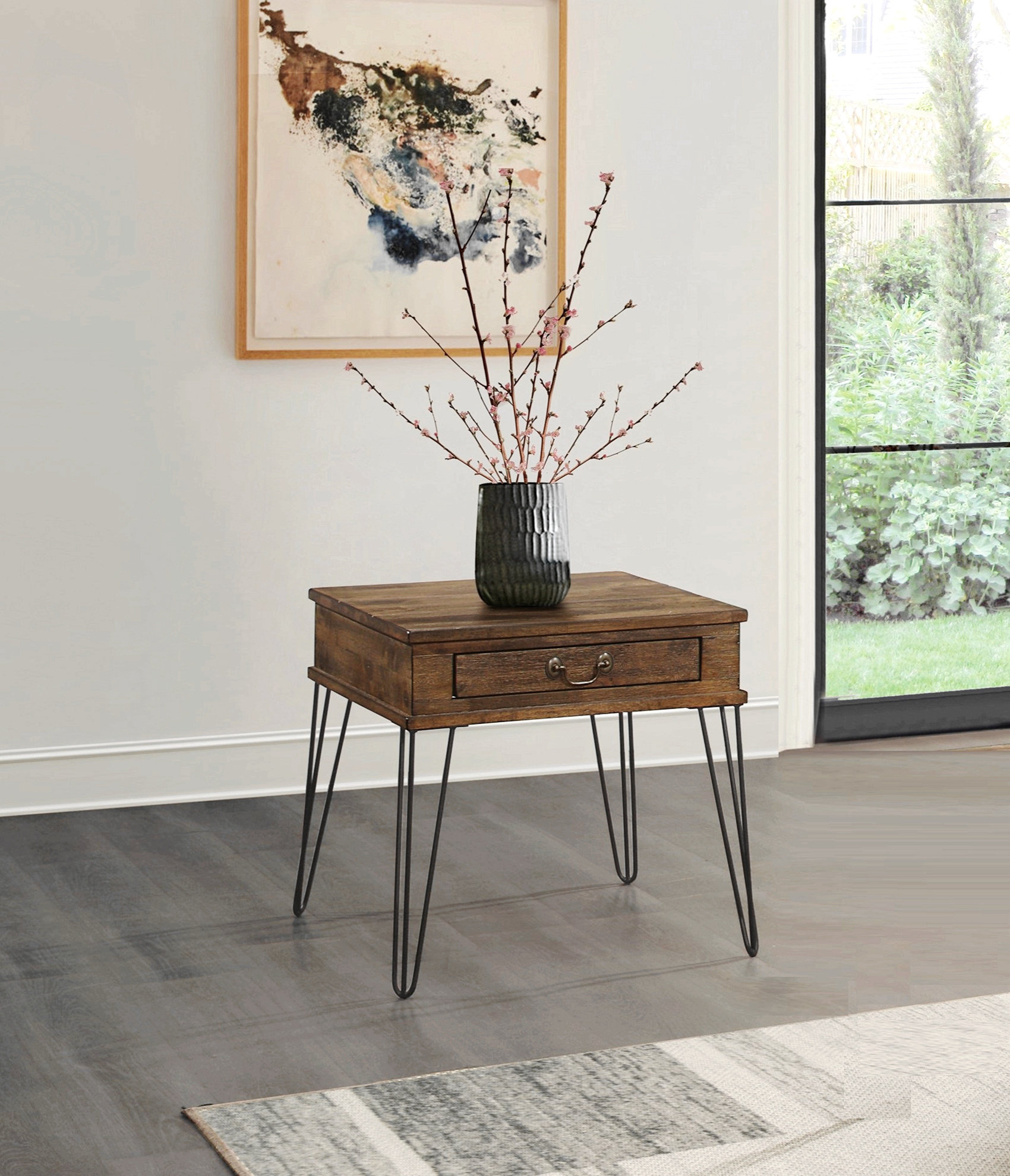 17 Stories Rustic Oak And Black Finish Classic End Table With Drawer ...