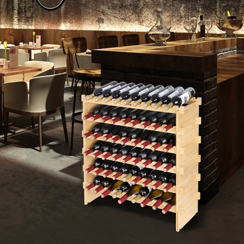 VEVOR 72 Bottle Stackable Modular Wine Rack, 8-Tier Solid Bamboo Wood ...