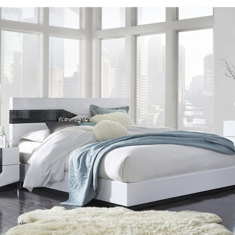 Orren Ellis White Tone Queen Bed With Dark Grey Zebrano Details On ...