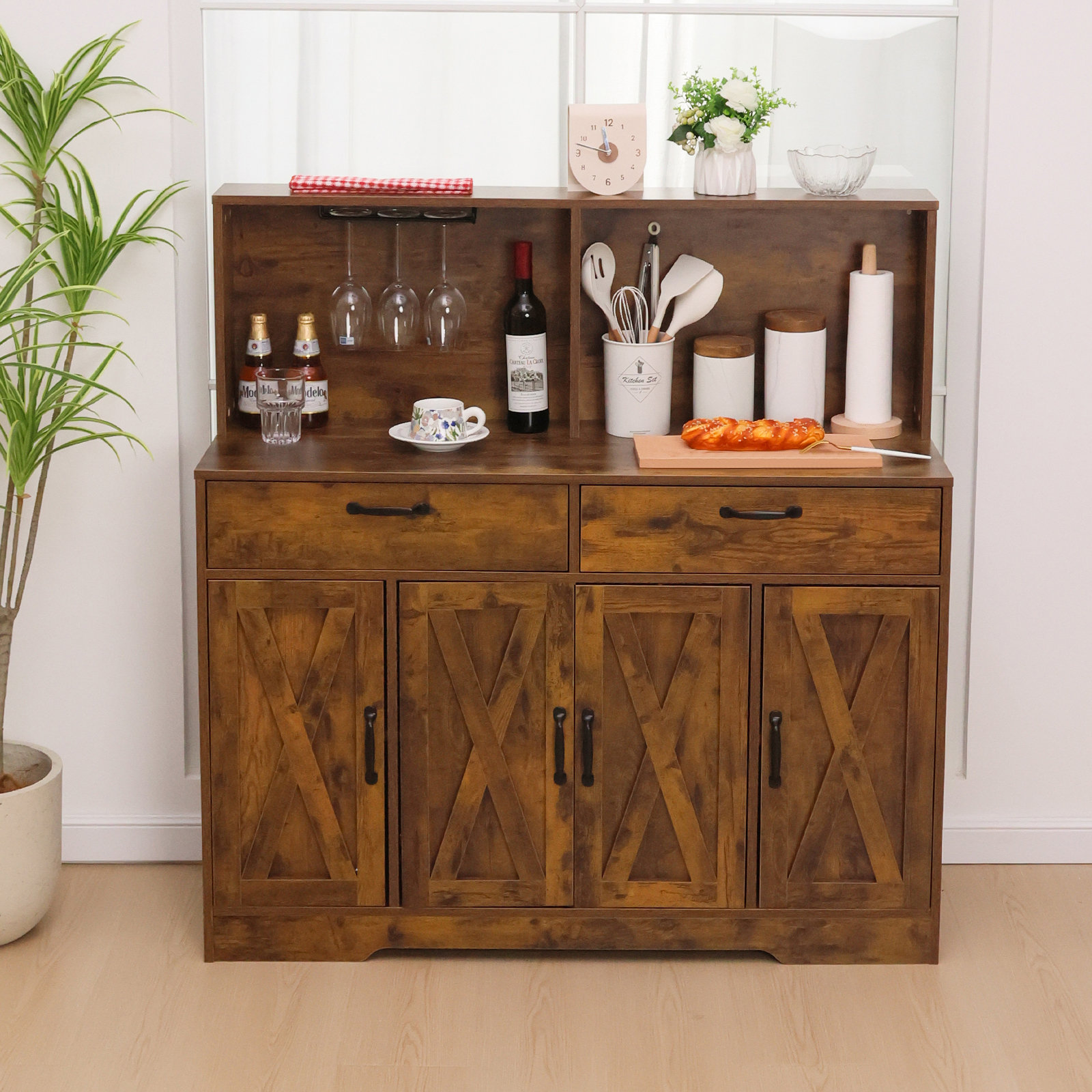 Ophelia & Co. Modern Double-Tier Kitchen Storage Cabinet With Wine ...