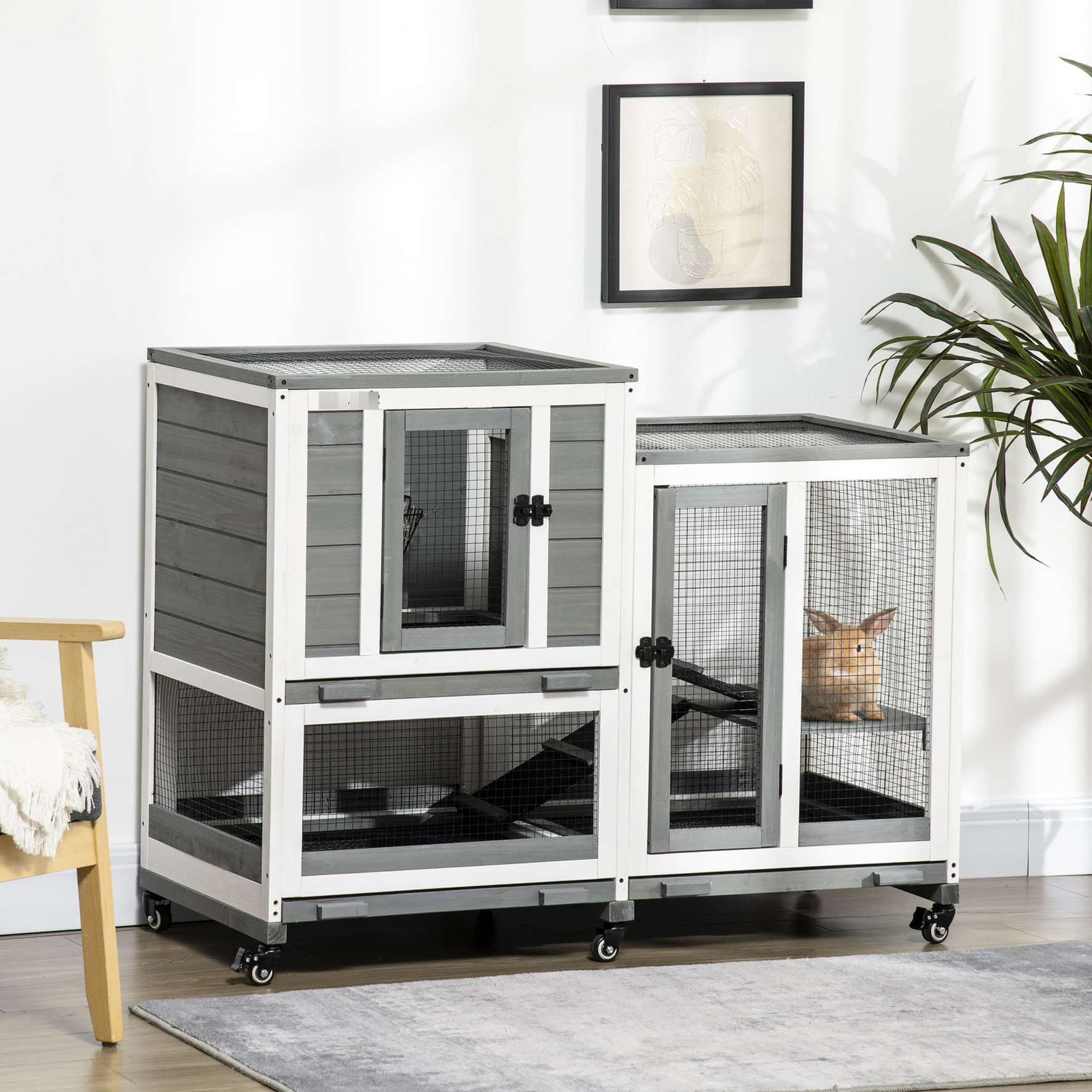 Archie & Oscar™ Three Story Wooden , Gray, With Runs, Wheels ...