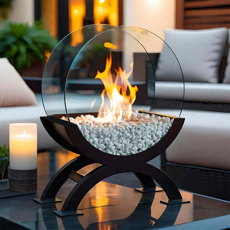 ATC CABINETS Round Glass Large Tabletop Fireplace 19 Inch High Portable ...