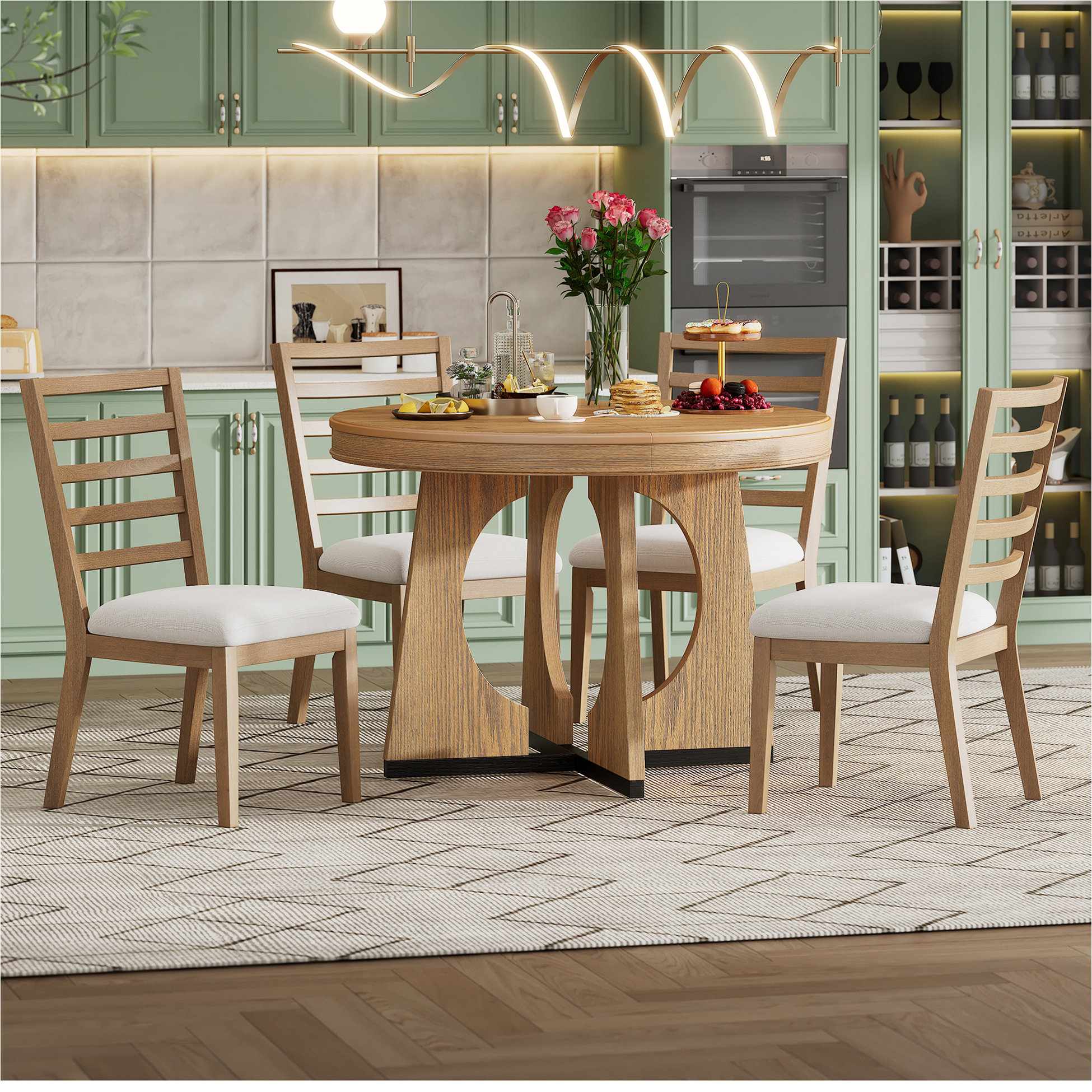 Lark Manor 5-Piece Retro Rustic Functional Dining Set Unique Geometric ...