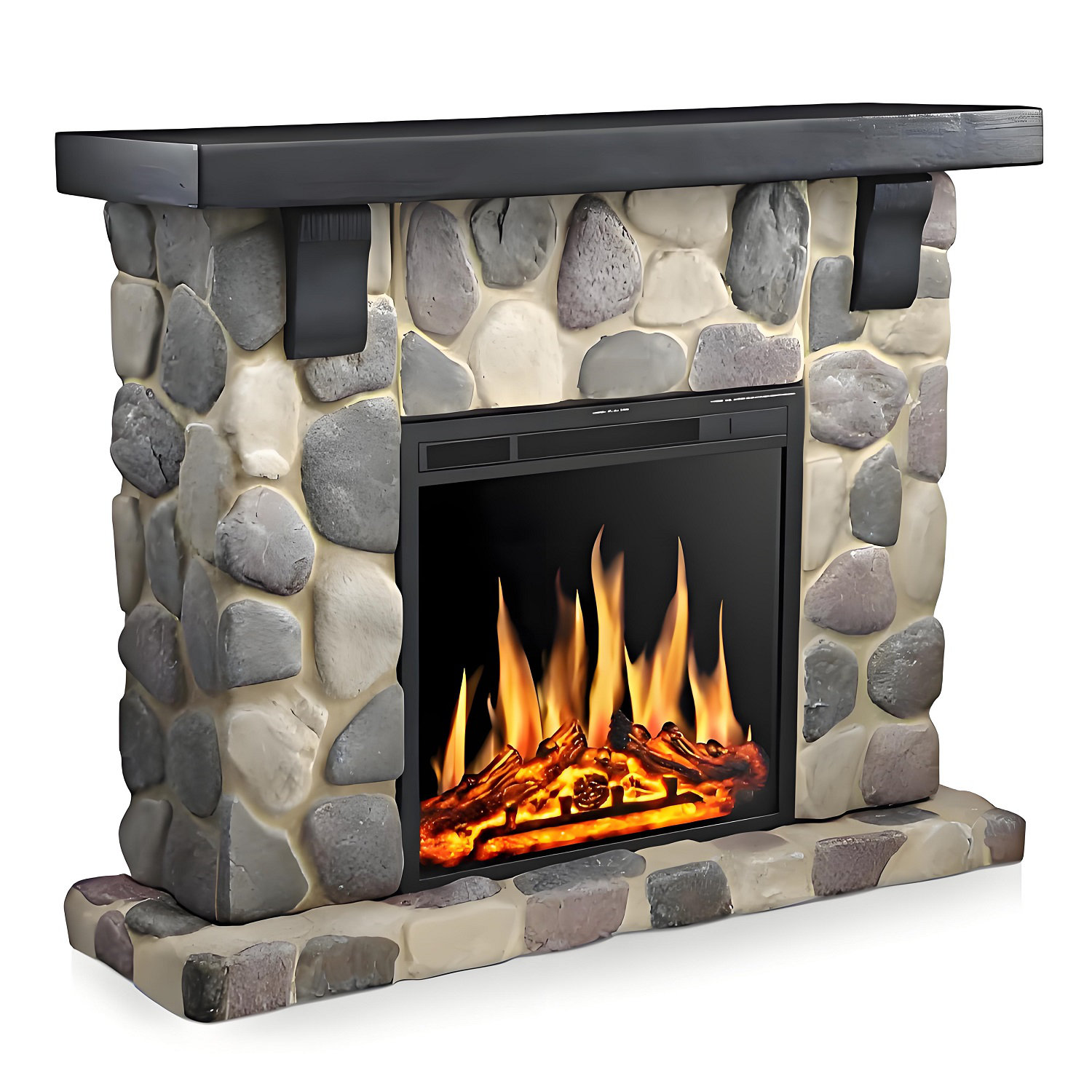 Union Rustic 48 Inch Electric Fireplace Stone Mantel Package | Wayfair