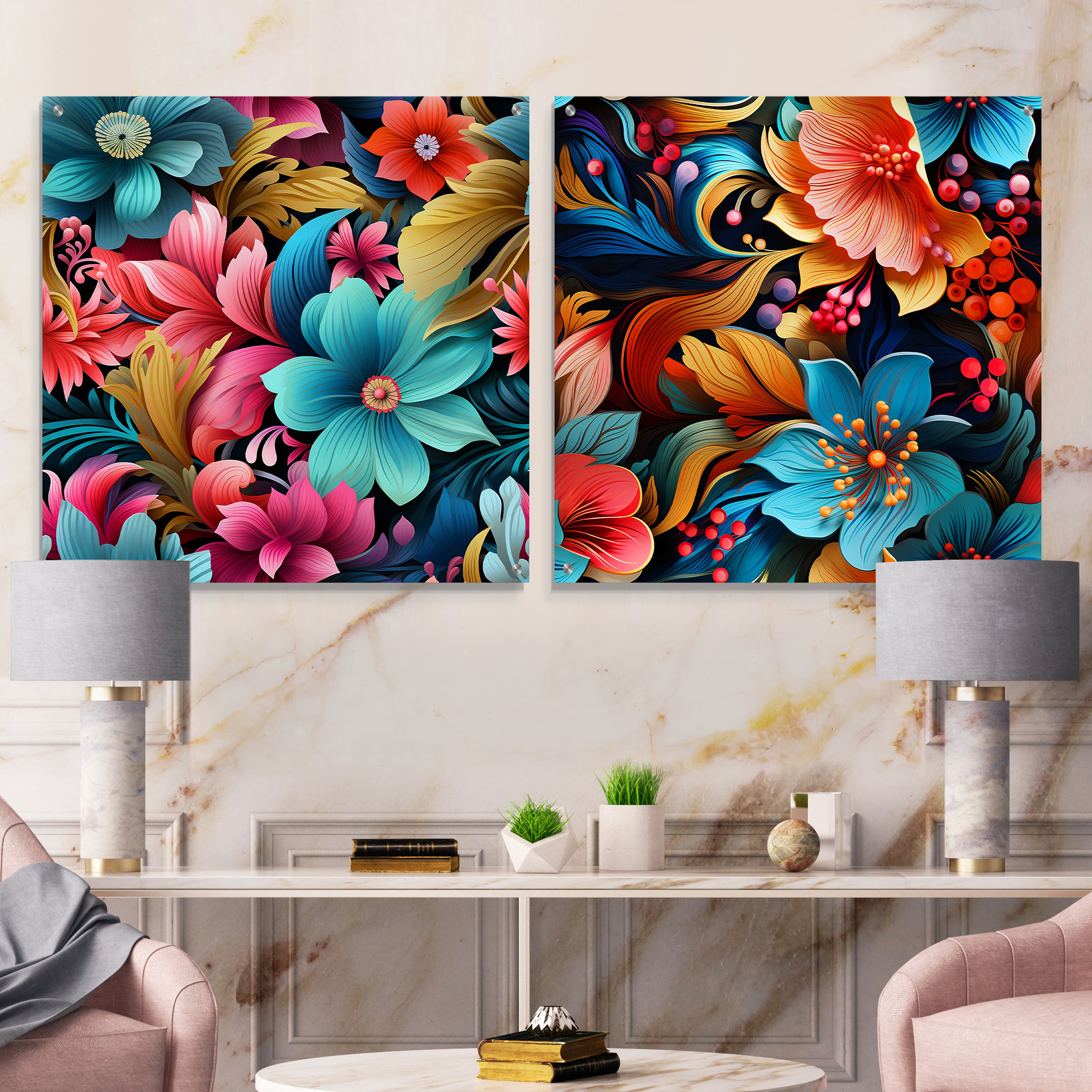 Design Art Eclectic Hibiscus Fusion Frenzy - Abstract Acrylic Wall Art ...