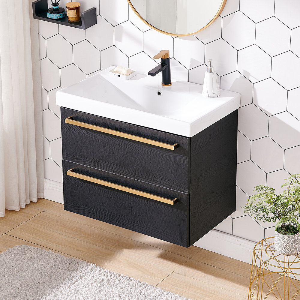 Mercer41 Gergory 30" W Wall-Mounted Black Modern Single Bathroom Vanity ...