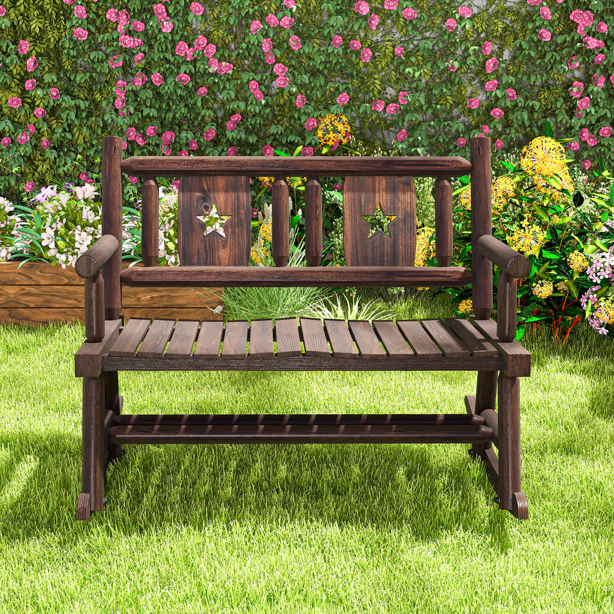 Millwood Pines Outdoor Carbonized Wood Rocking Bench Double Rocking ...