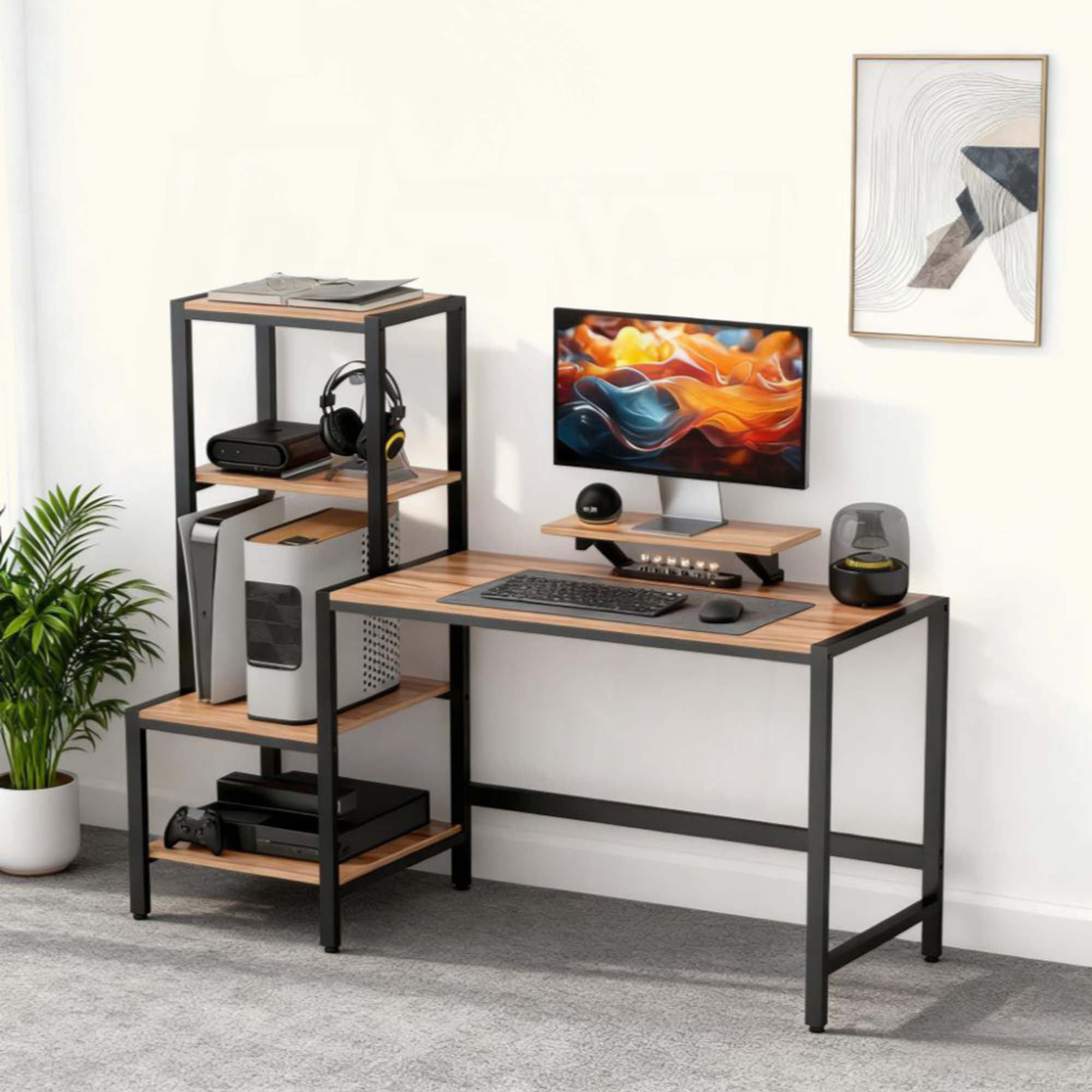 17 Stories Computer Desk, CPU Desk With Monitor Stand, Reversible 4 ...