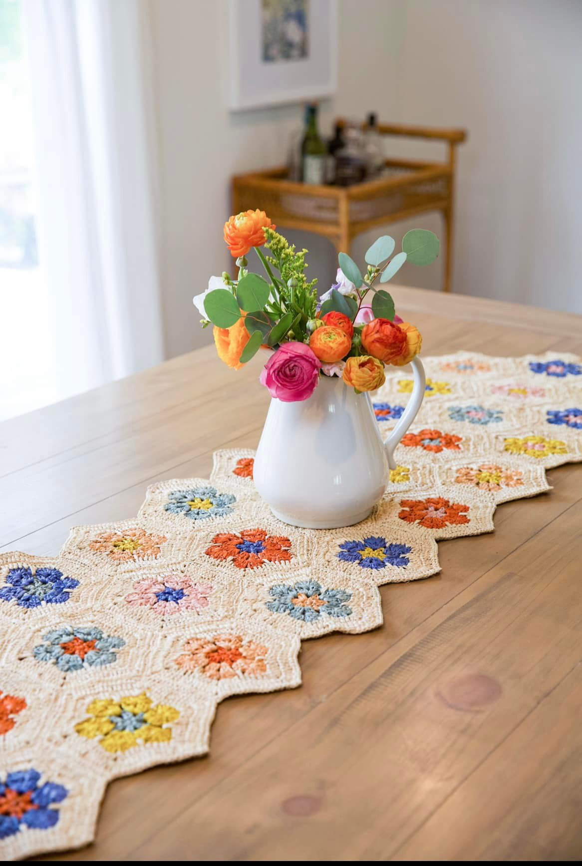 Dakota Fields Raffia Crochet Handwoven Flower Table Runner, Table ...