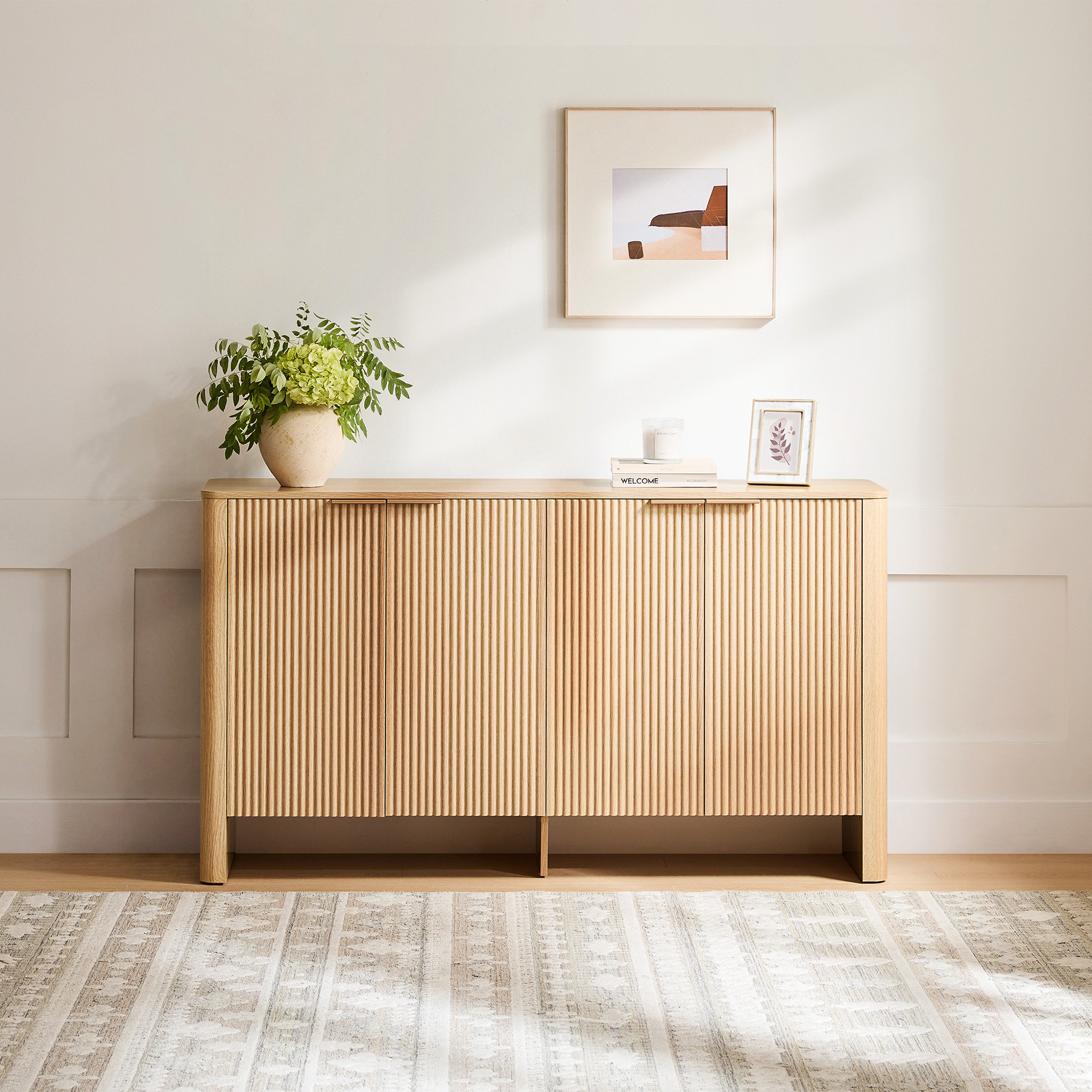 Ebern Designs 61" Modern Fluted Sideboard With Soft-Close Storage, Faux ...