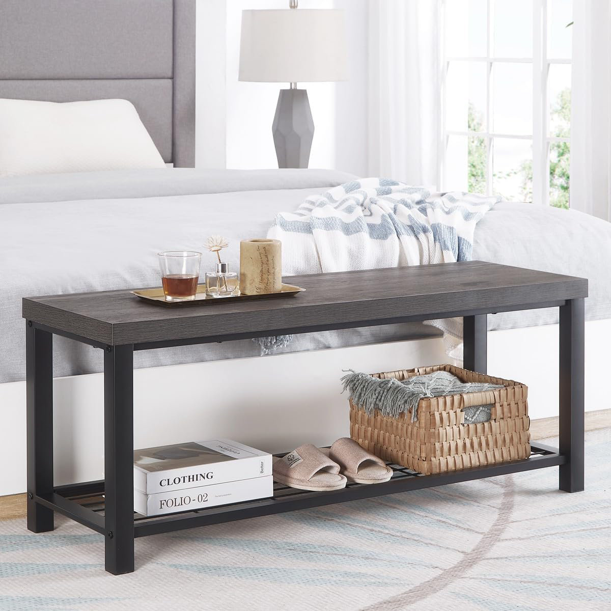 17 Stories Entryway Bench, Industrial Metal Storage Bench For Living ...