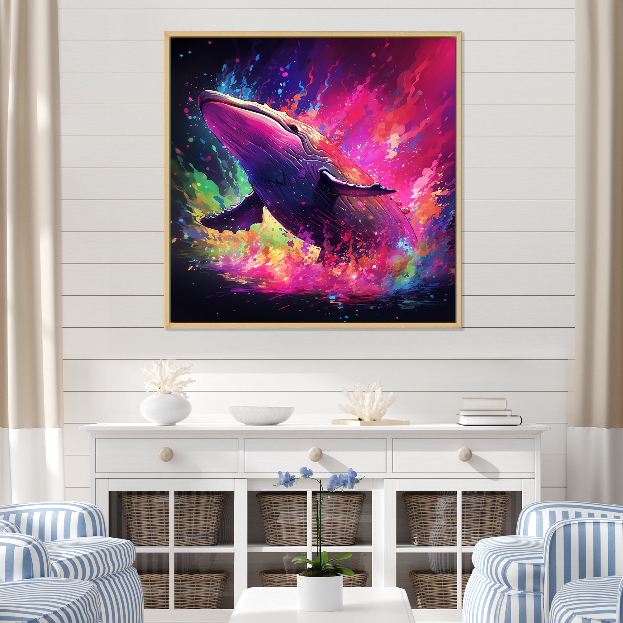 Highland Dunes Abstract Whale Colorful Song - Whale Animal Wall Art ...