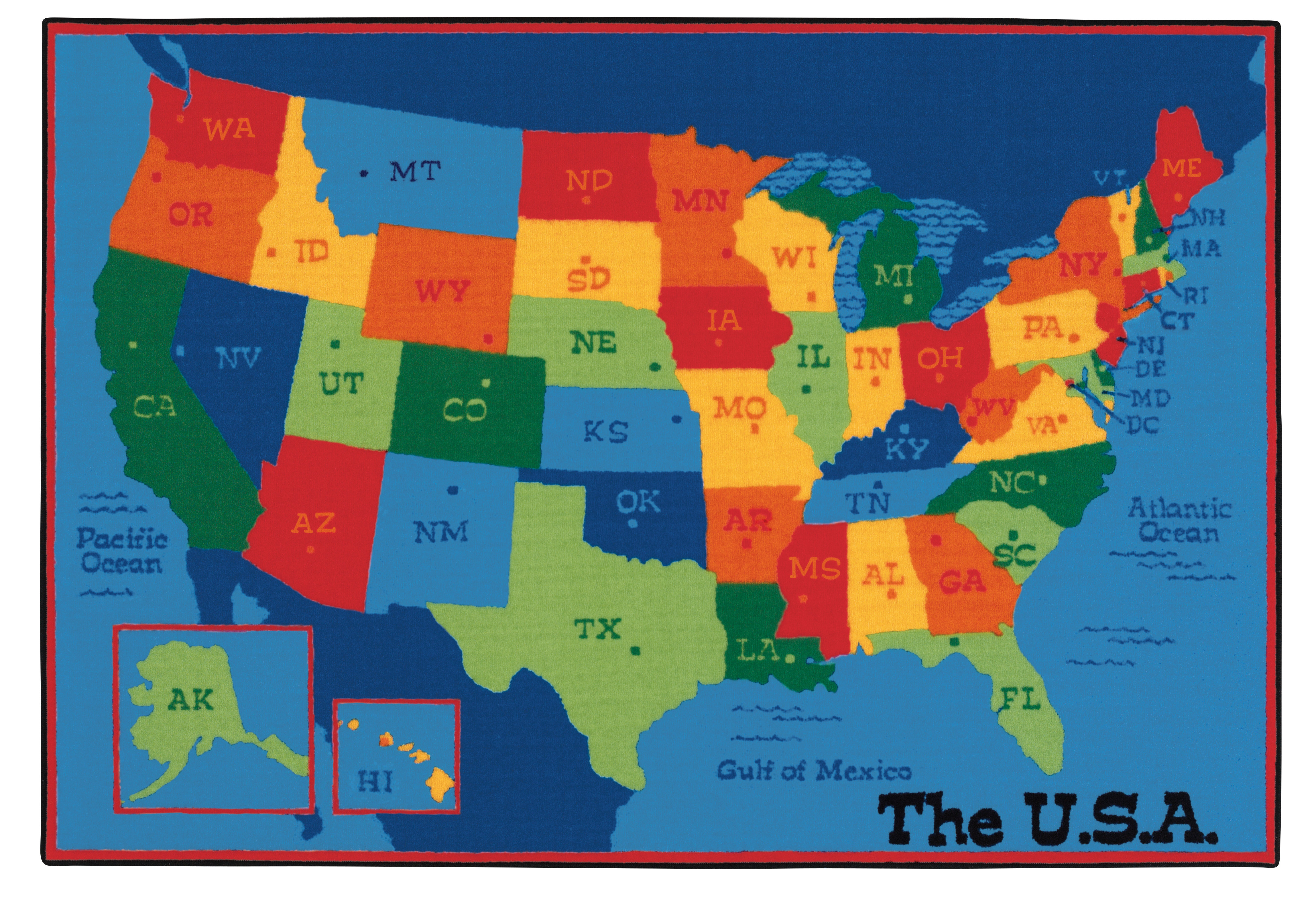 Carpets for Kids USA Map KID $Value Plus Tufted Blue/Red/Green Area ...