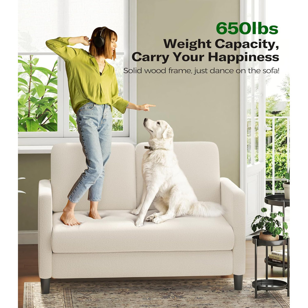 Ebern Designs Jekayla Mini Teddy Fleece Sofa 50.99 "Square Armrest with ...