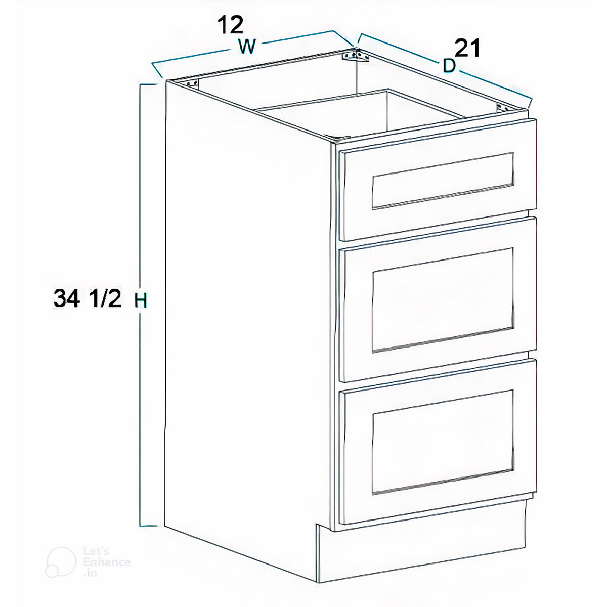 Vanity Atelier 12" Bathroom 3 Drawer Vanity Base Ready-To-Assemble ...