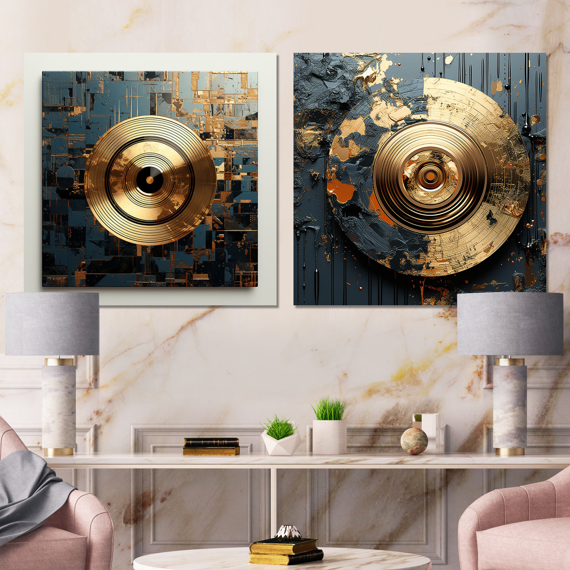 Mercer41 Gold And Grey Vinyl Record Melody I - Vinyl Records Canvas Art ...
