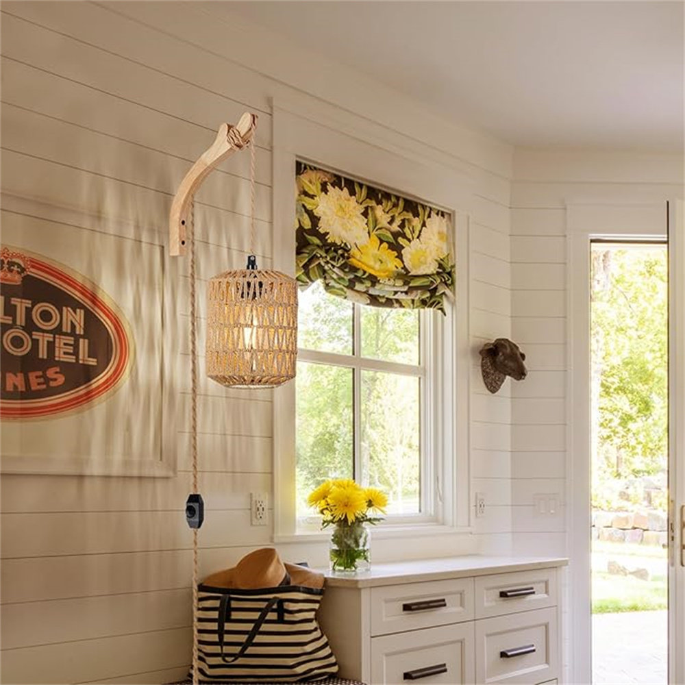 Bay Isle Home™ Carrissa Rattan Plug In Wall Sconce Bedroom Sconces Set ...