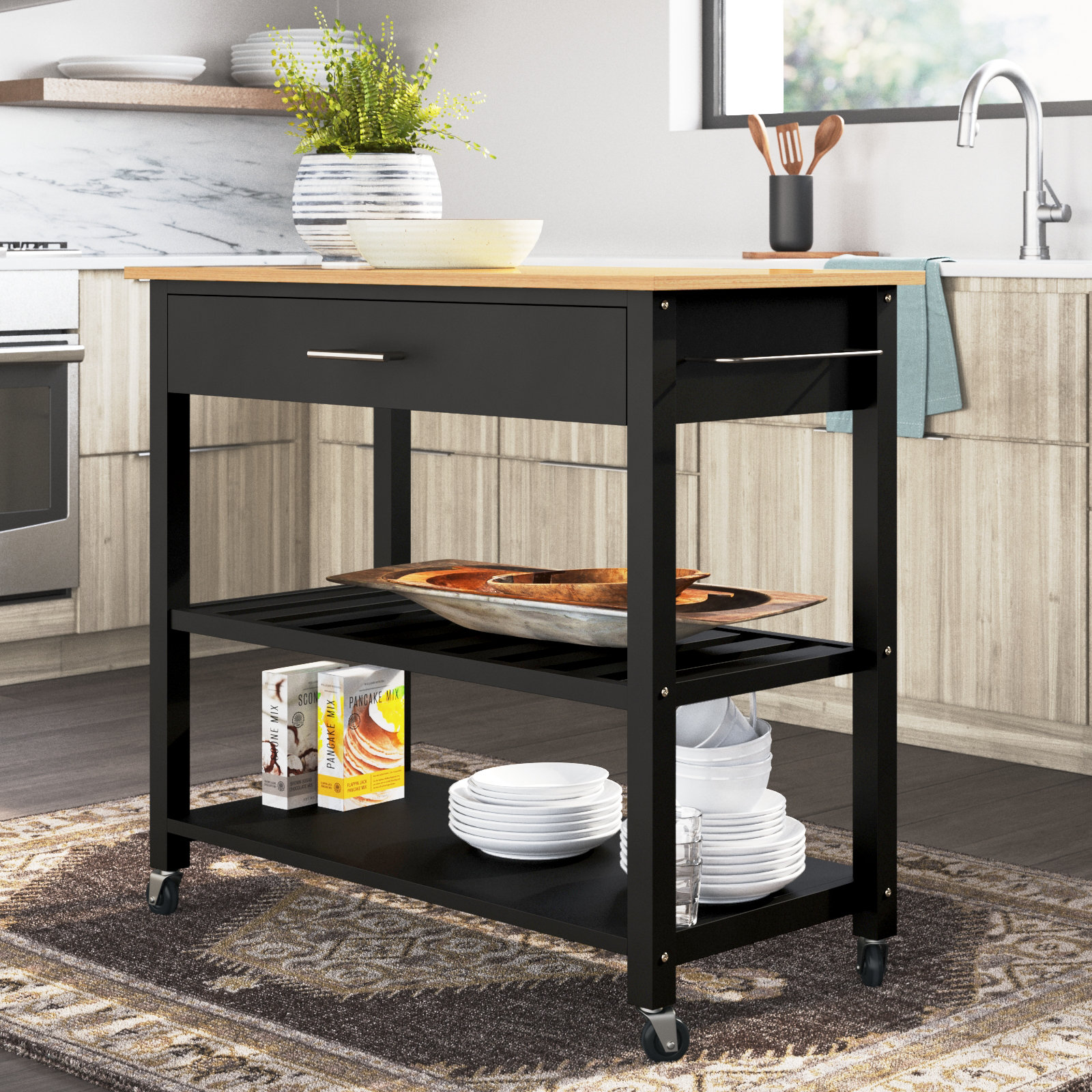 Wade Logan® Aresha Kitchen Island Cart With Storage,Rolling Kitchen ...