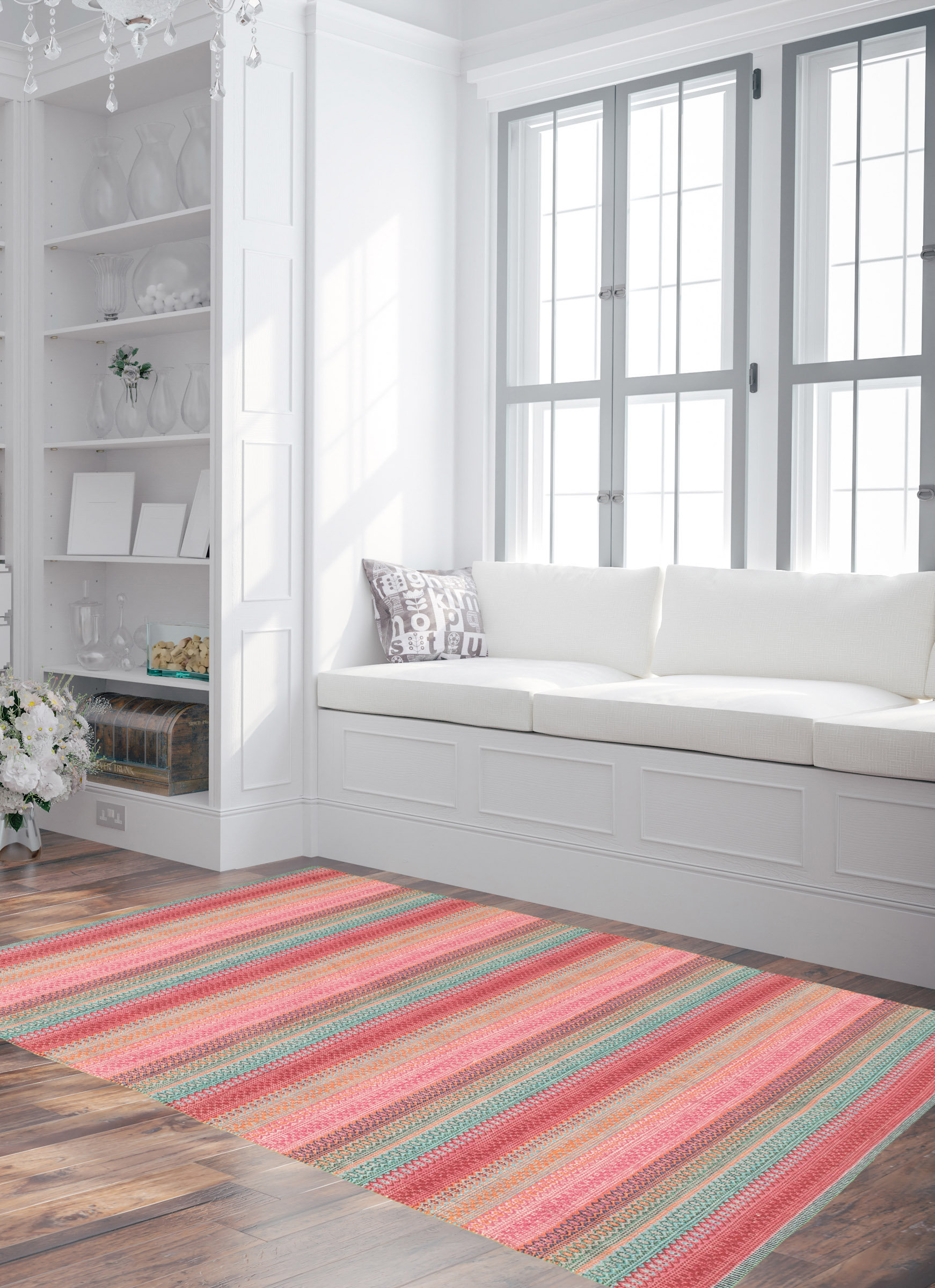 Foundry Select Geometric Handmade Kilim Wool Pink/Green Area Rug | Wayfair