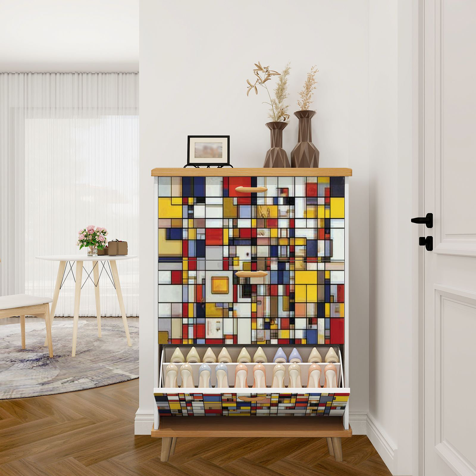 East Urban Home Shoe Storage Cabinet with 3 Flip Drawers for abstract ...