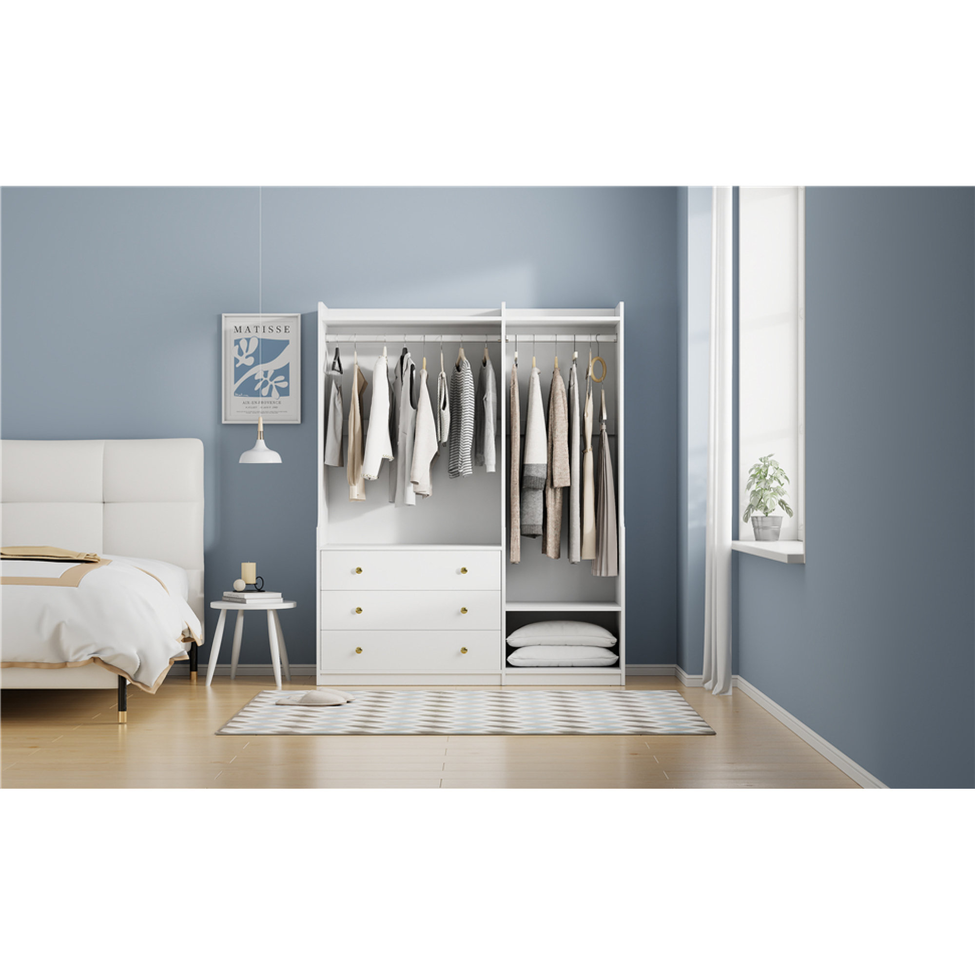 Latitude Run® Modern open concept wooden wardrobe storage system with ...