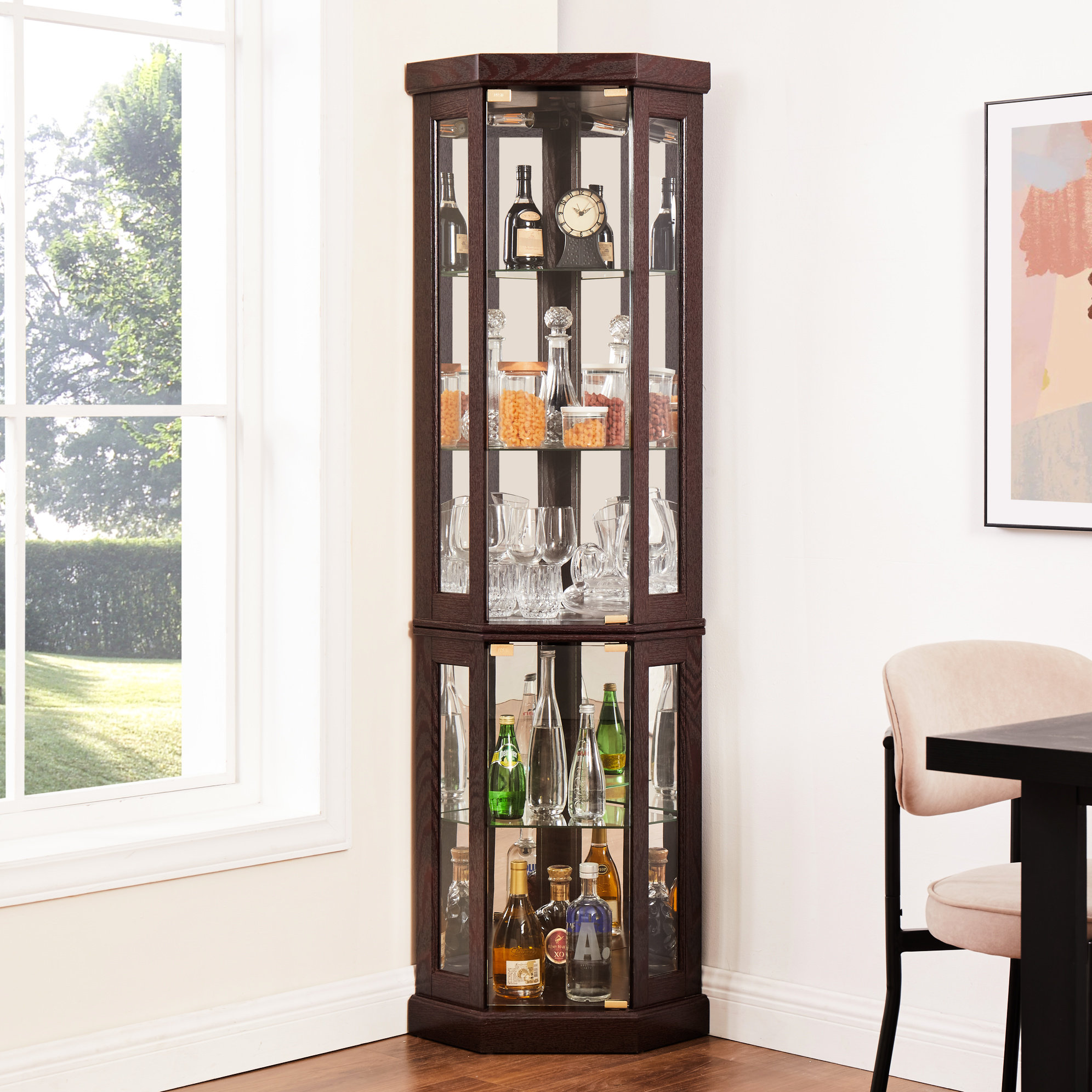 Lark Manor™ Elegant Corner Dark Cherry Curio - Living Room Display Case ...