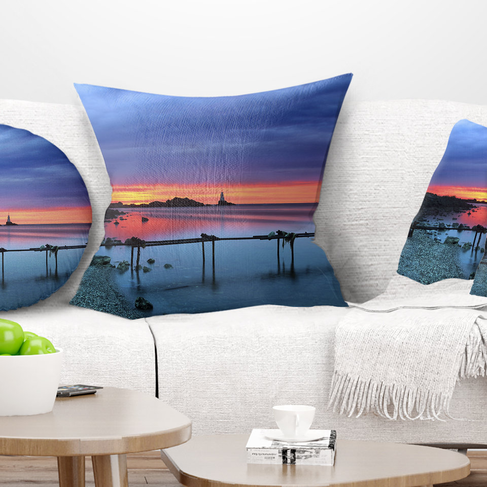 Design Art Blue Sky and Waters Panorama - Sea & Shore Printed Throw Pillow | Wayfair