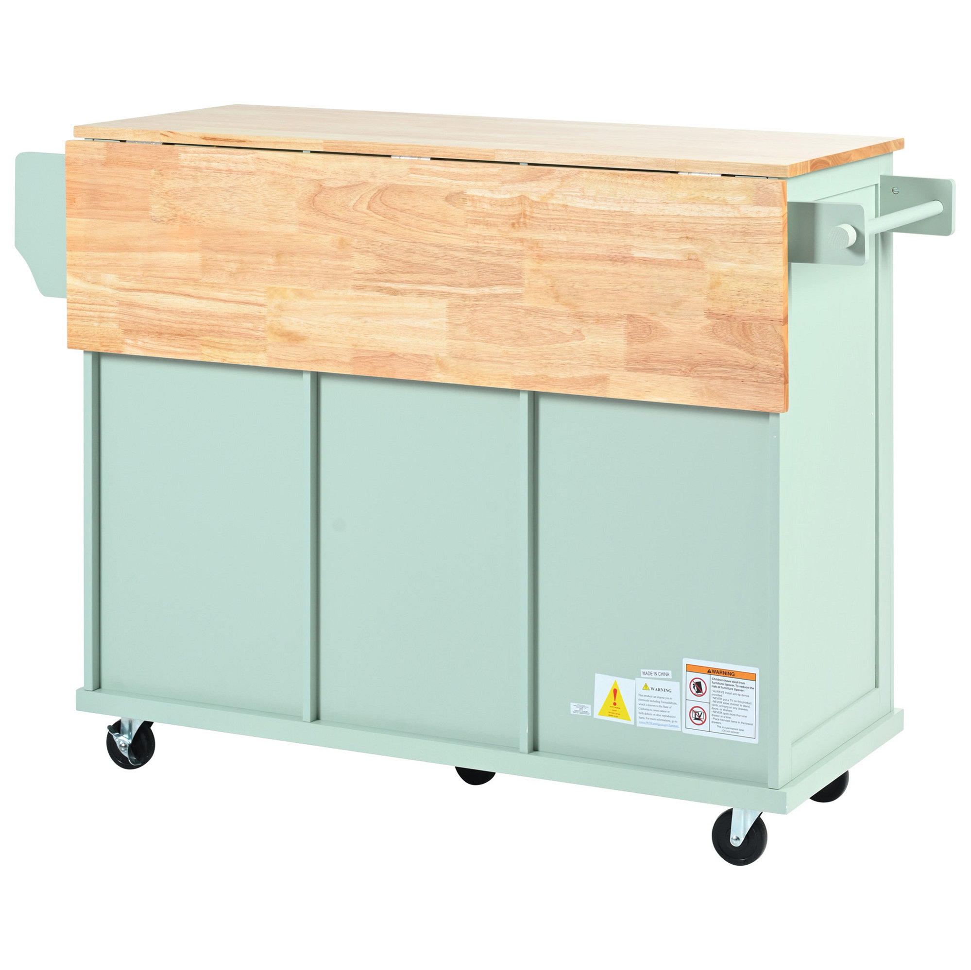 Lark Manor™ Kitchen Cart With Rubber Wood Drop-Leaf Countertop ,Cabinet ...