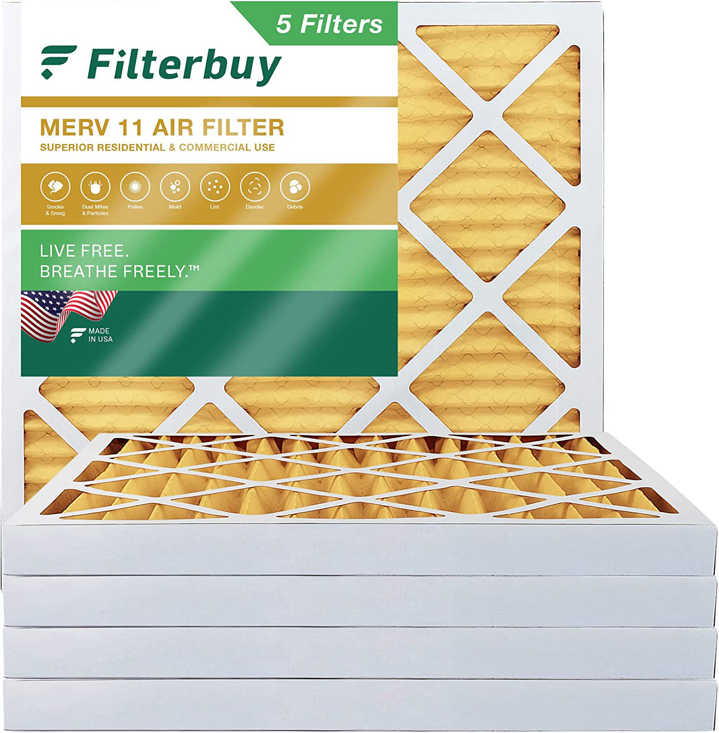Filterbuy 20x20x2 Air Filter MERV 11, Pleated HVAC AC Furnace Filters ...