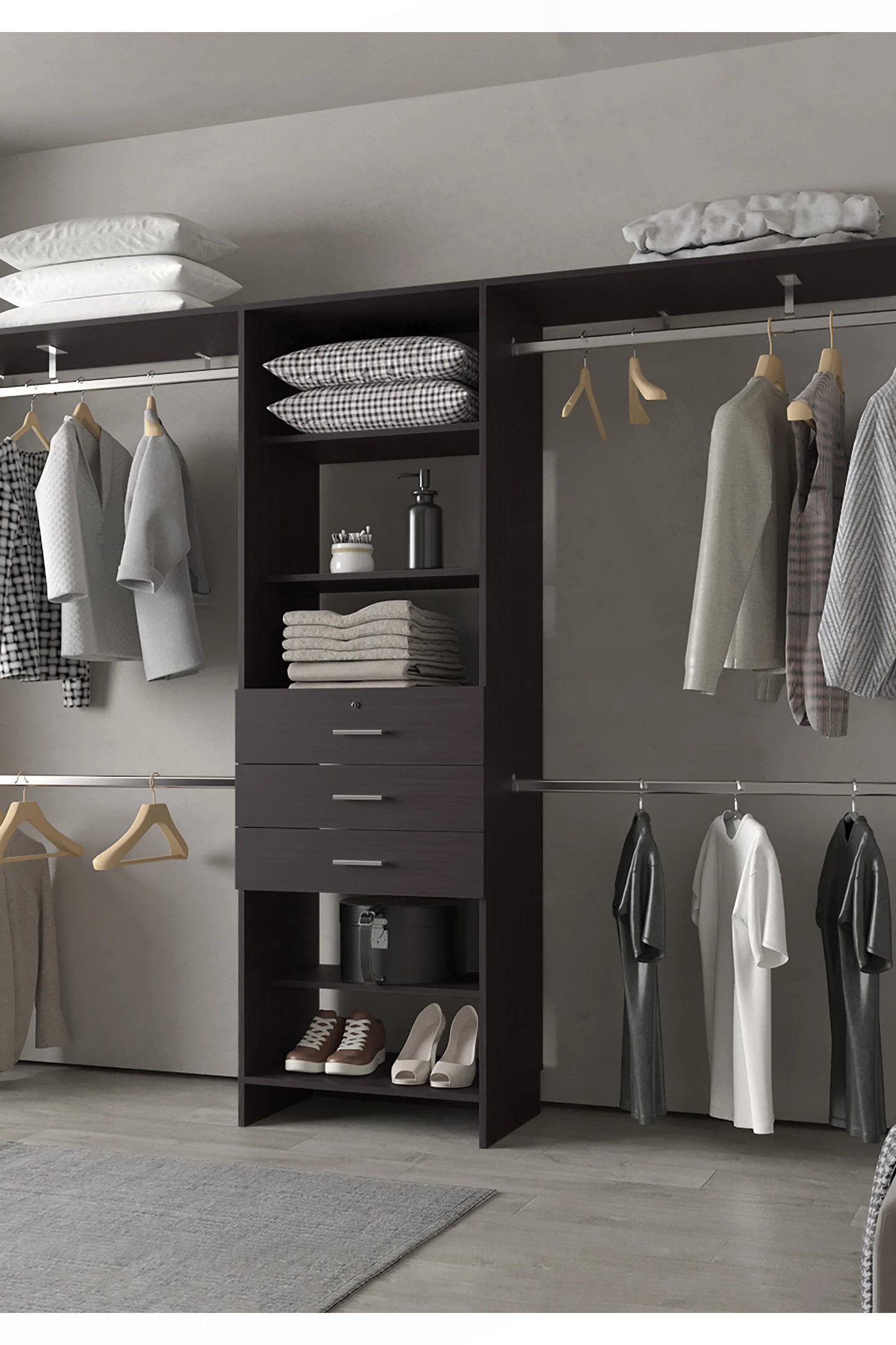Latitude Run® Wengue Modular Closet Organizer System With Hanging Rods ...