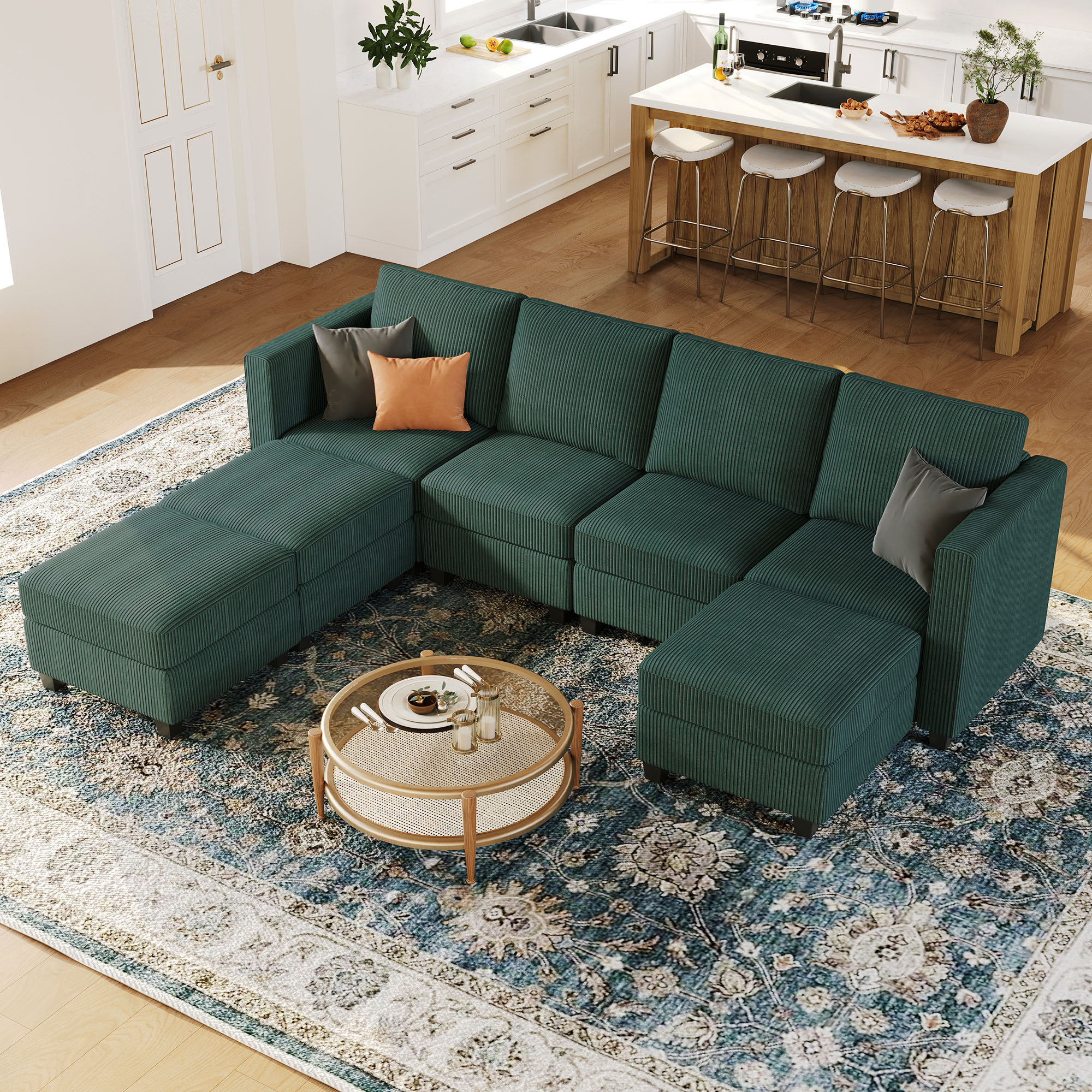 Ebern Designs Ozeal 107.8'' Wide Large U-Shaped 4-Seater Corduroy ...