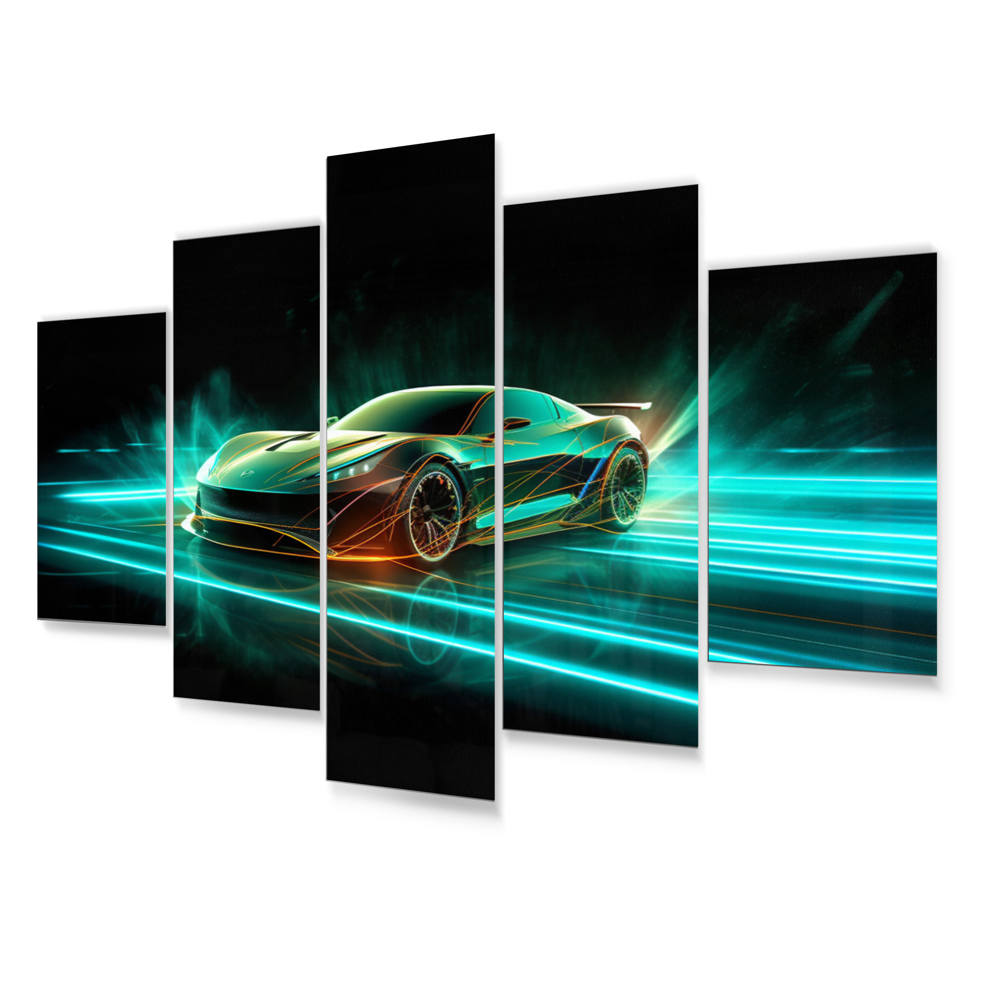 Design Art Teal Neon Exotic Car III - Neon Car Metal Wall Art Prints ...