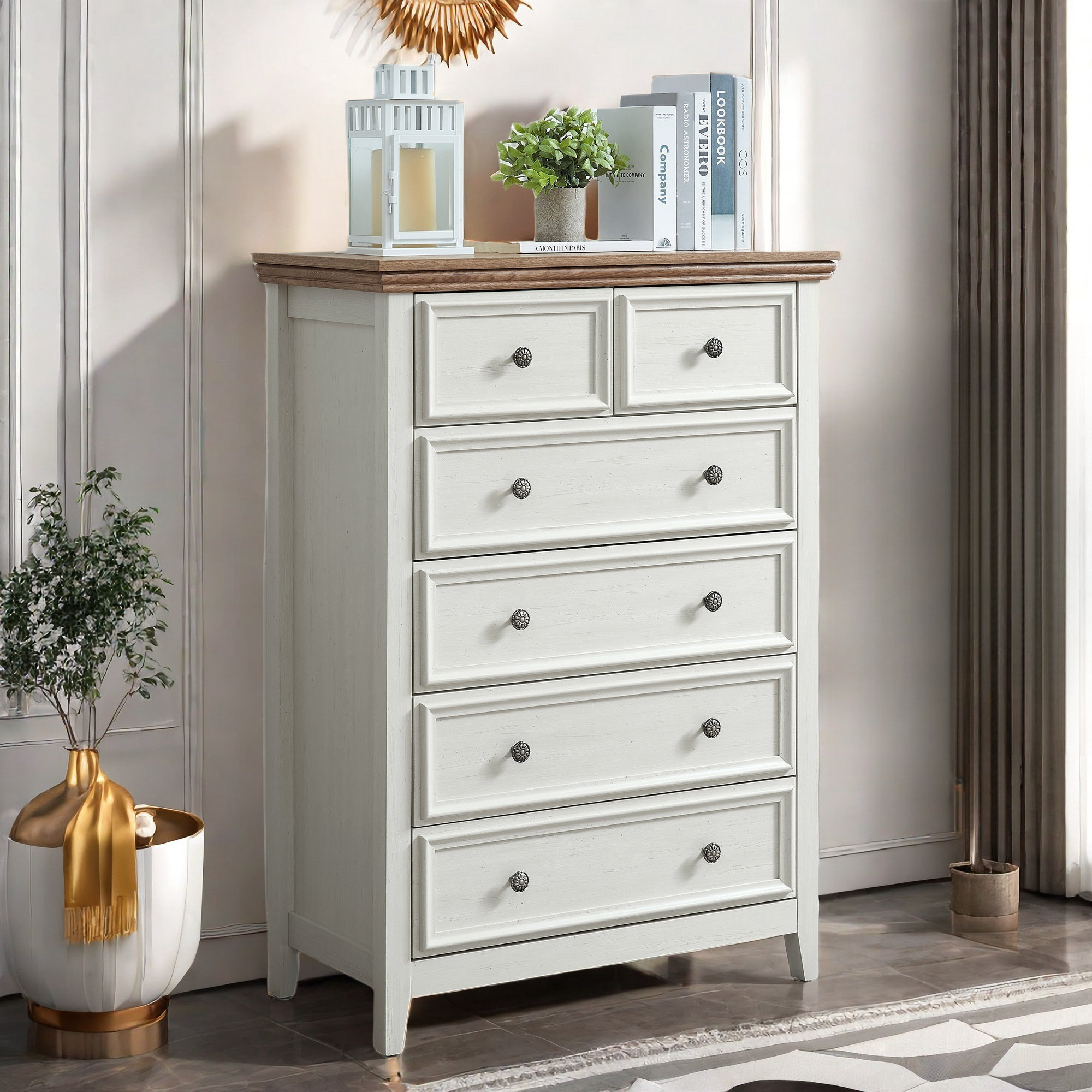 Winston Porter Zayvien Modern Dresser with 6 Drawers, Metal Handles and ...