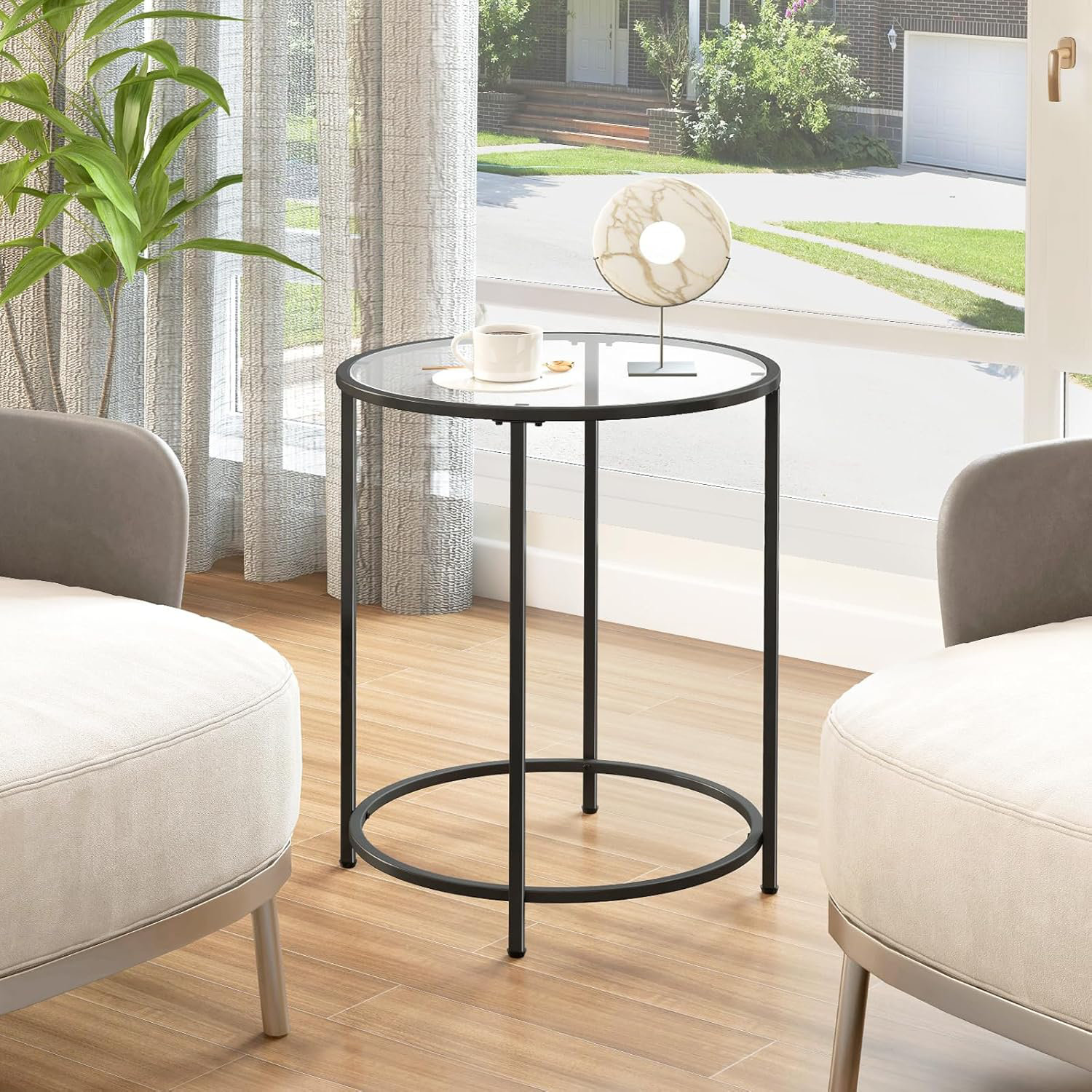 Latitude Run® Modern Round Glass End Table With Tempered Glass Top And ...