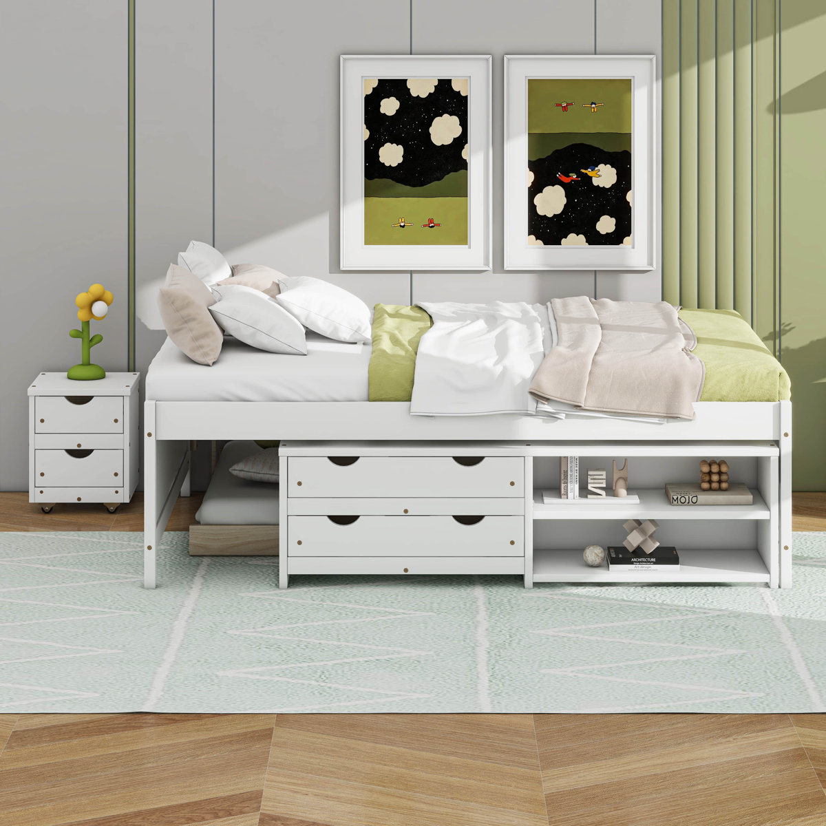 Cosmic Full Size Storage Bed , Solid Wood Bed With Trundle, Under Bed ...