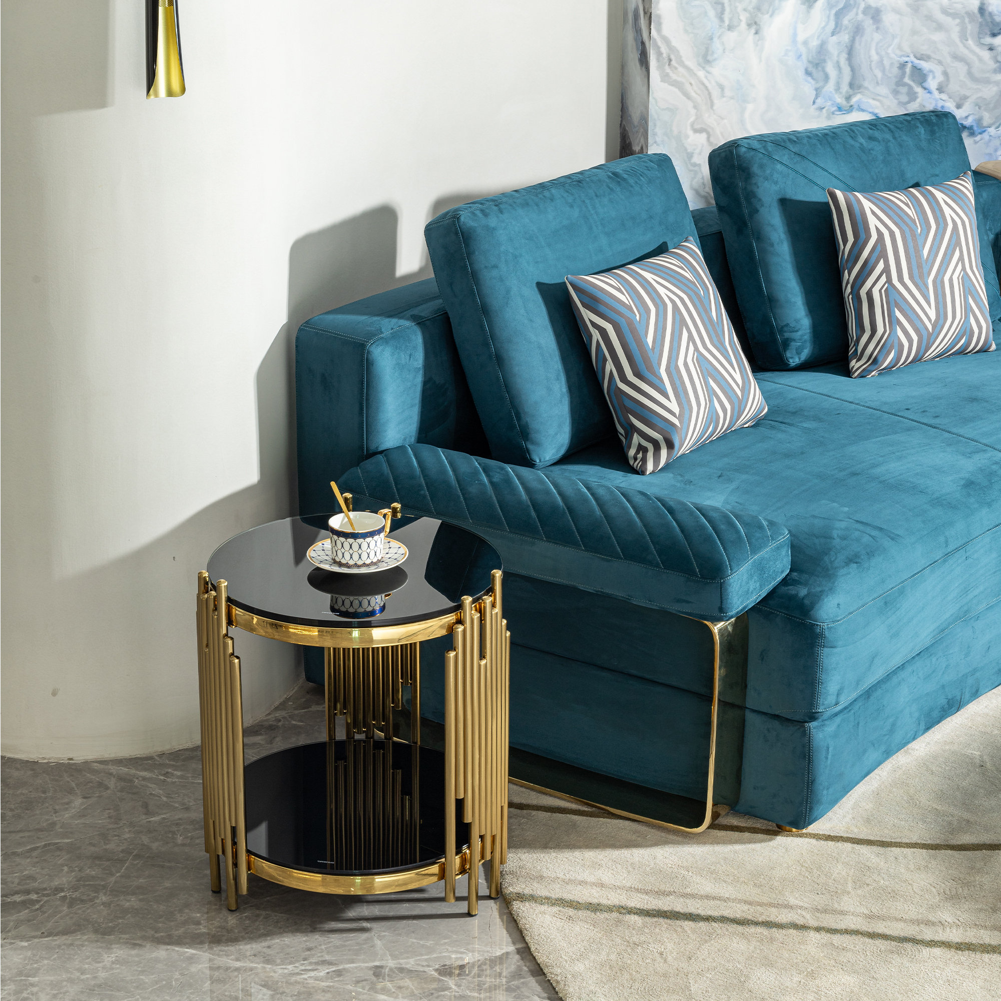 Mercer41 Double Layer Black Tempered Glass Top Side Table, Elegant ...