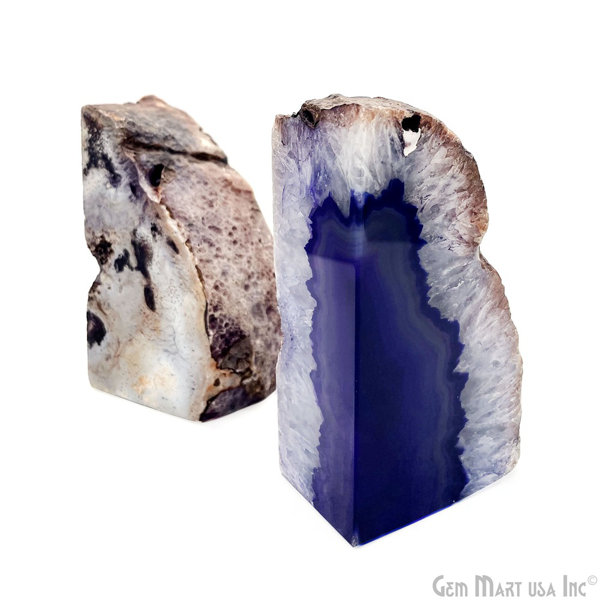 GEMMART USA Purple Geode Bookend, Unique Agate Bookend Pair, Mineral ...
