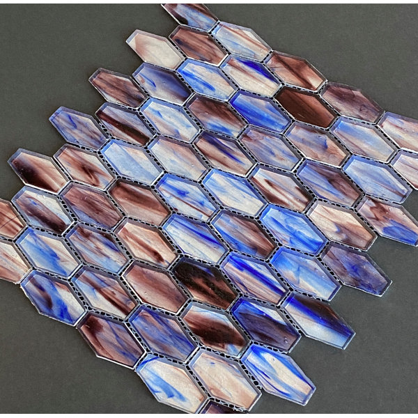 ES Stone Iridescent 1 1/4" x 2" Long Hexagon Glass Mosaic Tile ...