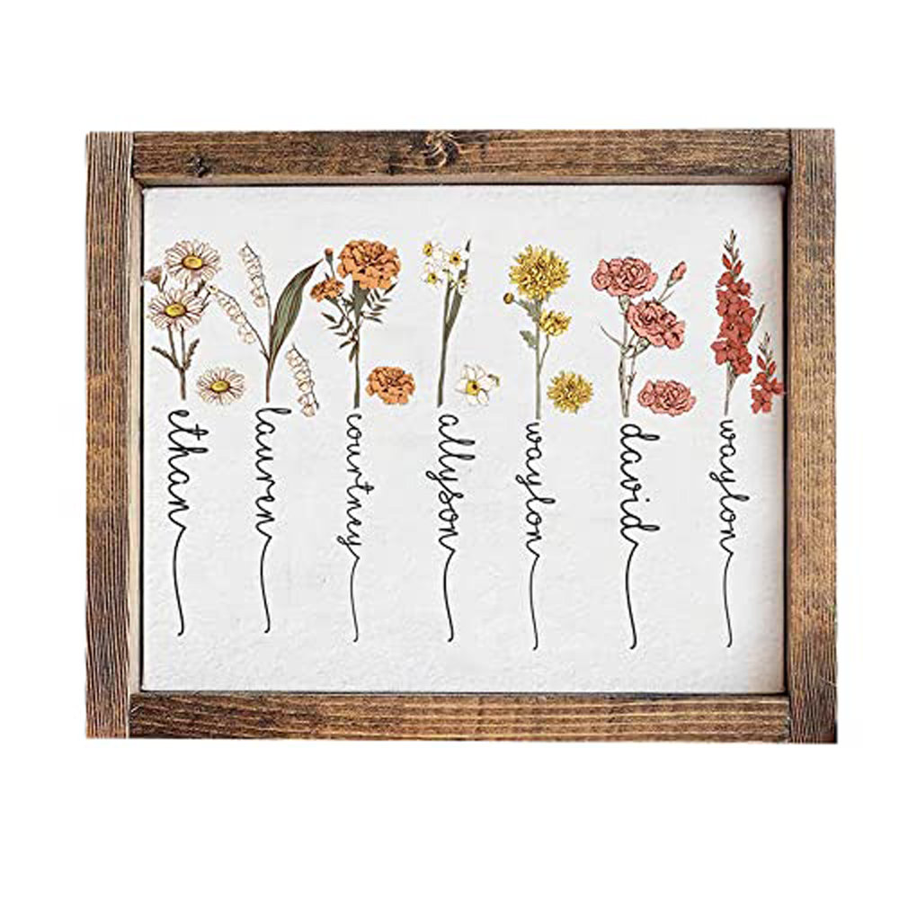 August Grove Birth Month Flowers Frame Sign With Grandkids Name Vintage ...
