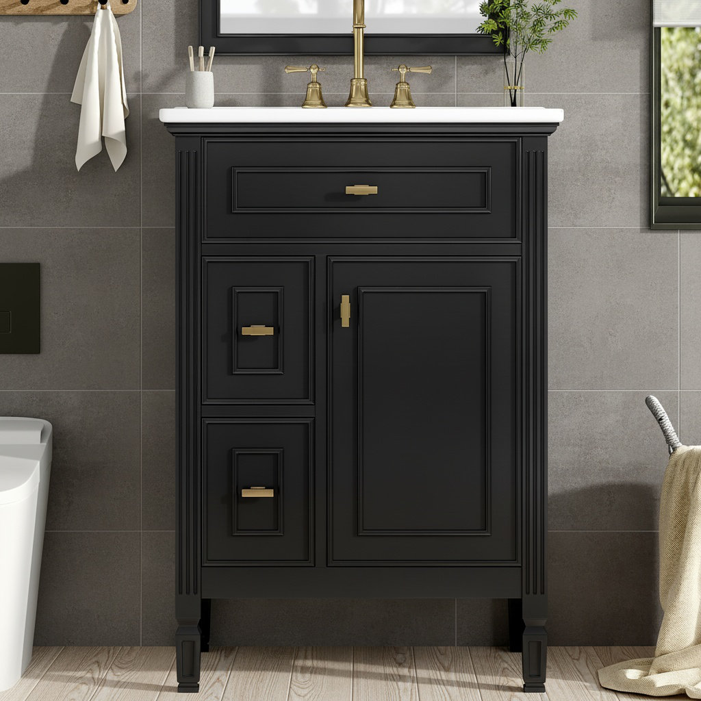 Wildon Home® 24" Single Bathroom Vanity With Sink, Solid Wood Frame ...