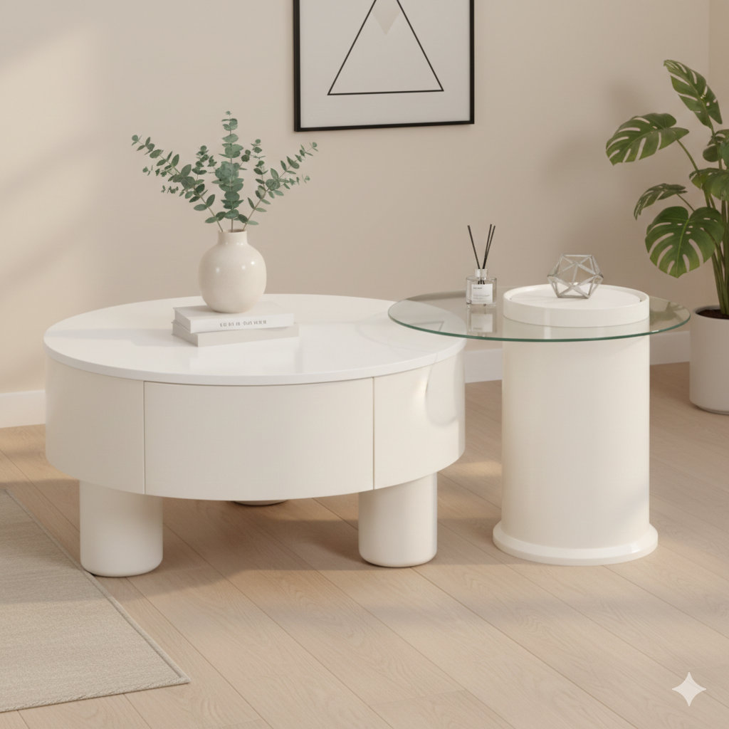 Wrought Studio™ Set Of 2 Round Stackable Cocktail Tables With Storage ...