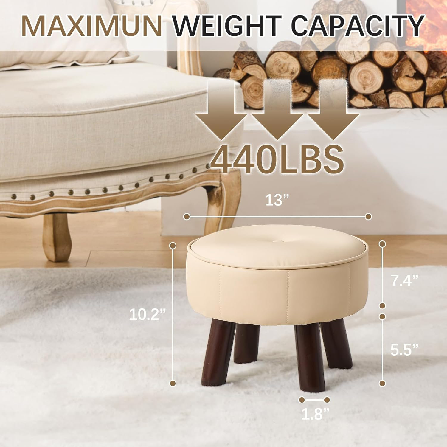 Ebern Designs Small Leather Footstool 13"x10" Non-skid Ottoman Beige ...