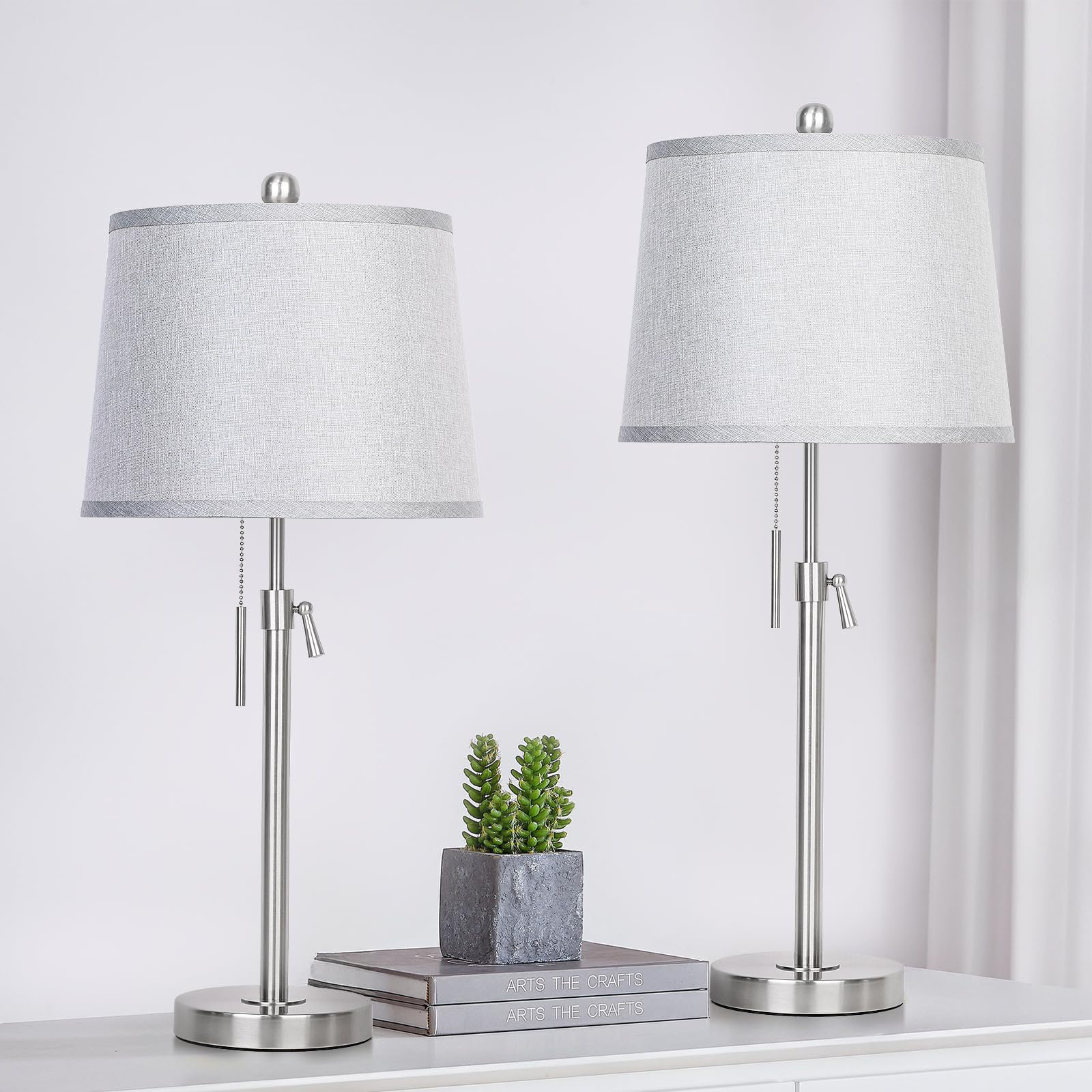 Everly Quinn Table Lamps Set Of 2, Bedside Lamp Silver Tall Table Lamps ...