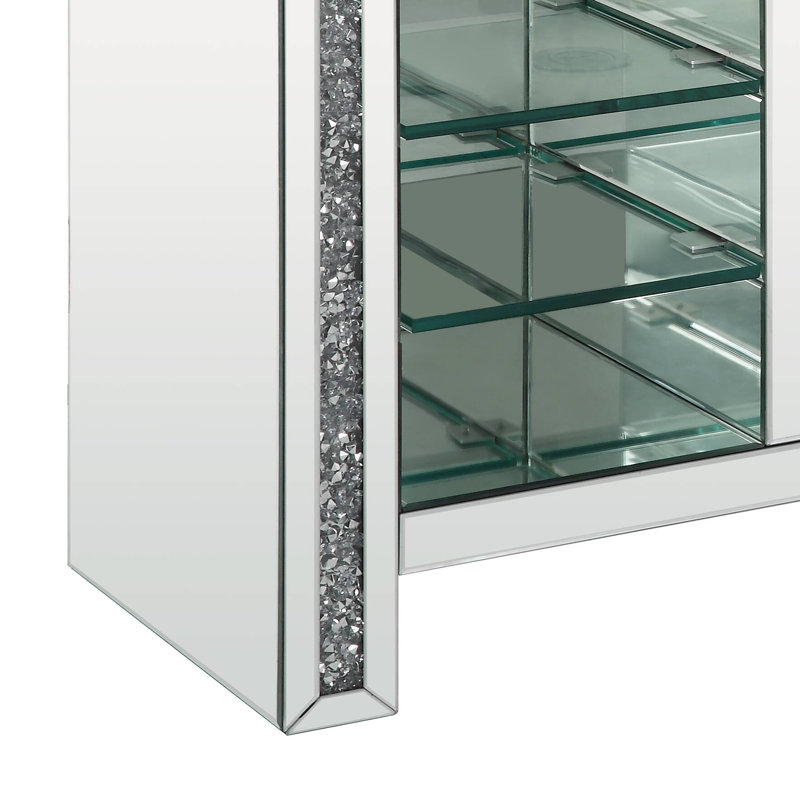 Everly Quinn TV Stand w/Fireplace & LED, Mirrored & Faux Diamonds | Wayfair