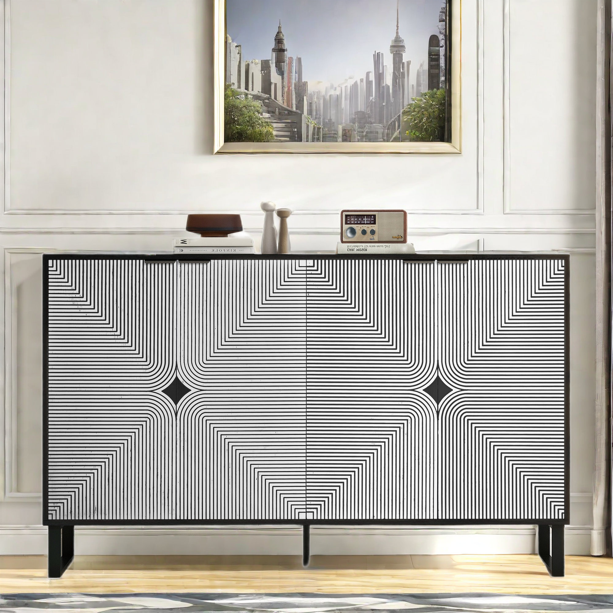 Wrought Studio™ Laimonis 4-door Sideboard with Black and White Stripes ...