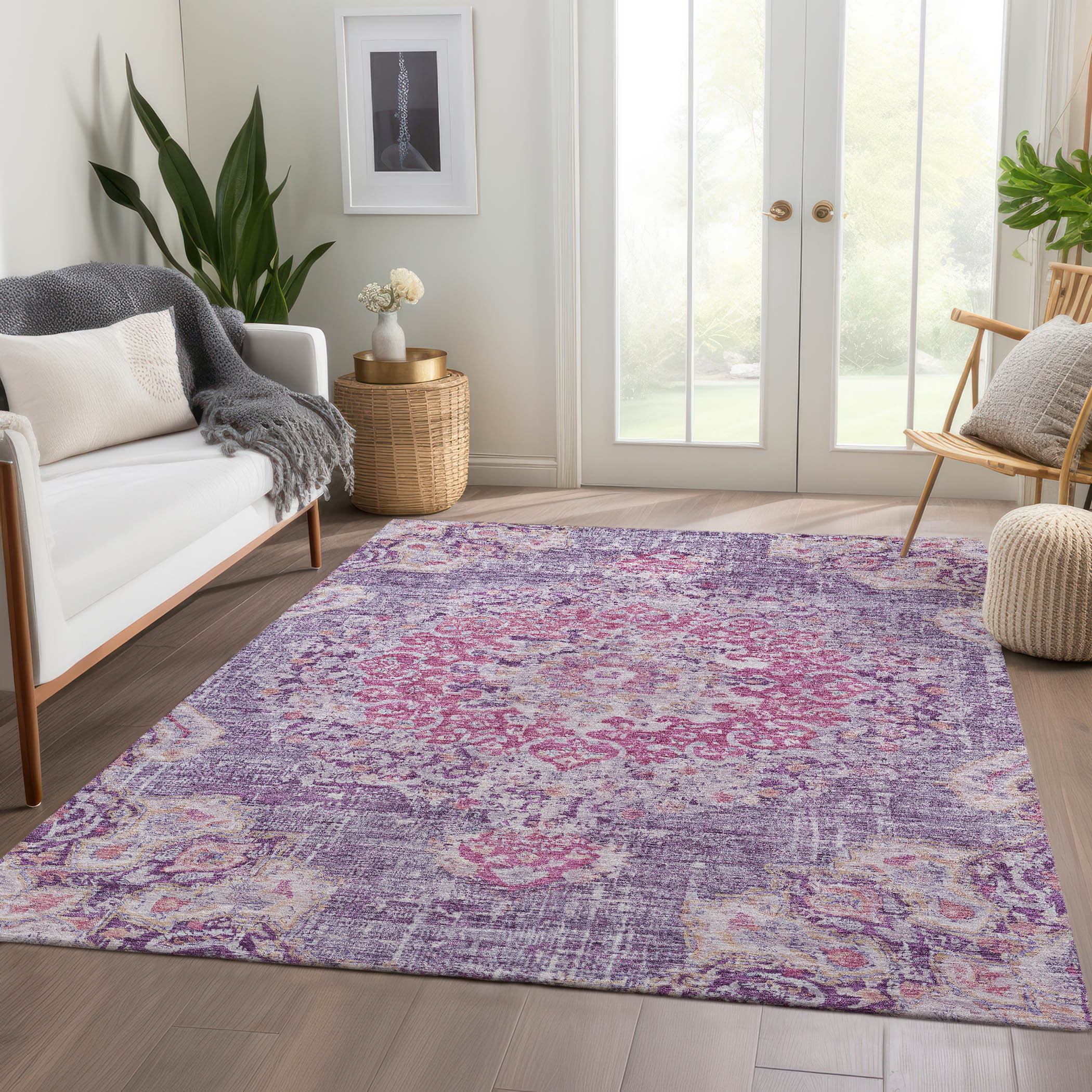 Wade Logan® Machine Washable Indoor/Outdoor Claudian ACN1236 Purple Rug ...